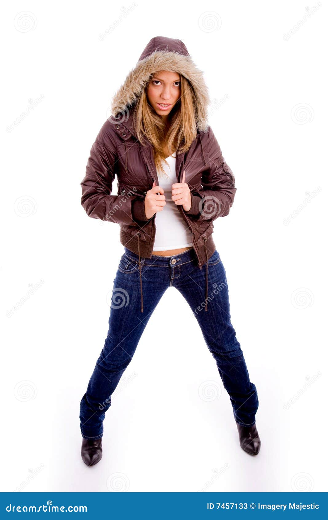 Front View of Standing Woman Wearing Woolen Coat Stock Image - Image of ...