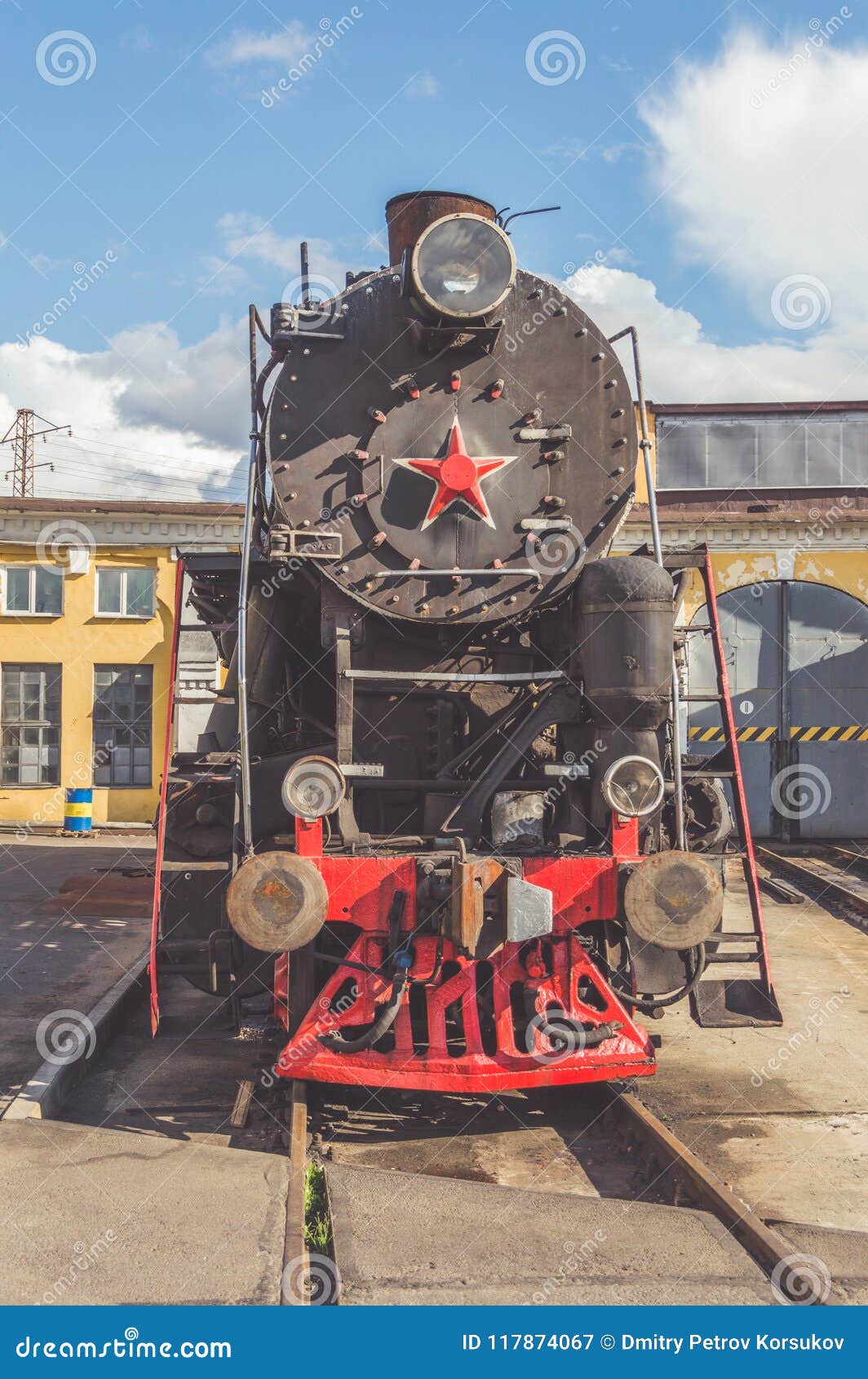 Front View of Steam Locomotive on Rails Stock Image - Image of soviet ...