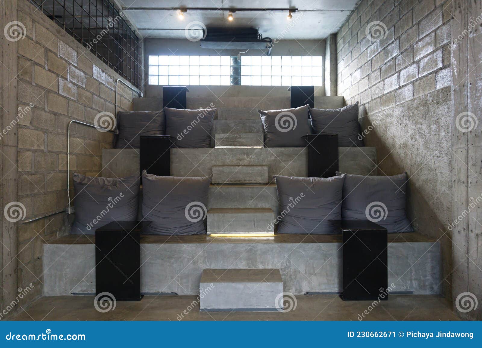 Front View of Step or Slope Seat Decorated in Cafe Stock Image - Image ...