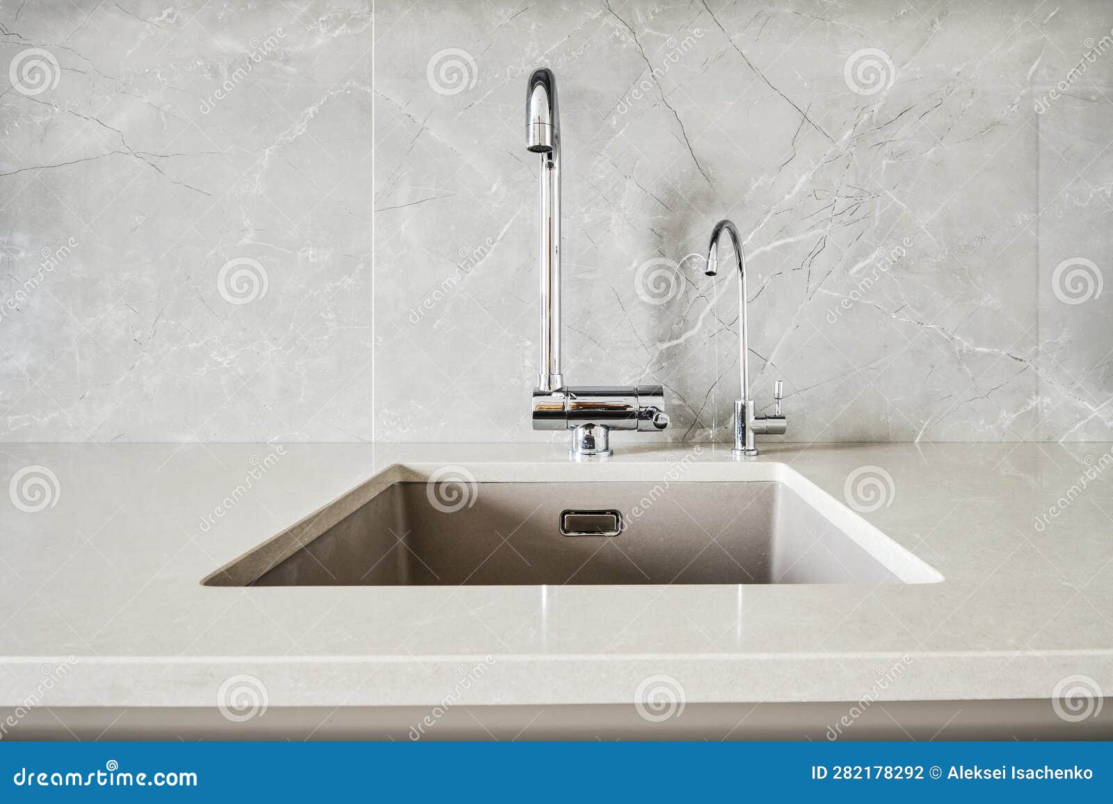 Front View of a Stone Sink and Water Tap for Pure Water Stock Photo ...