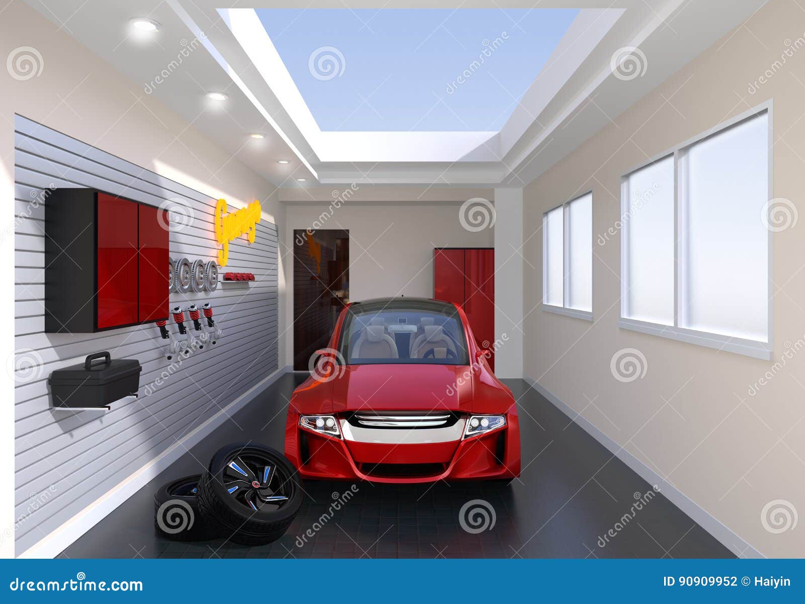 Front View of Stylish Garage Interior Stock Illustration - Illustration ...