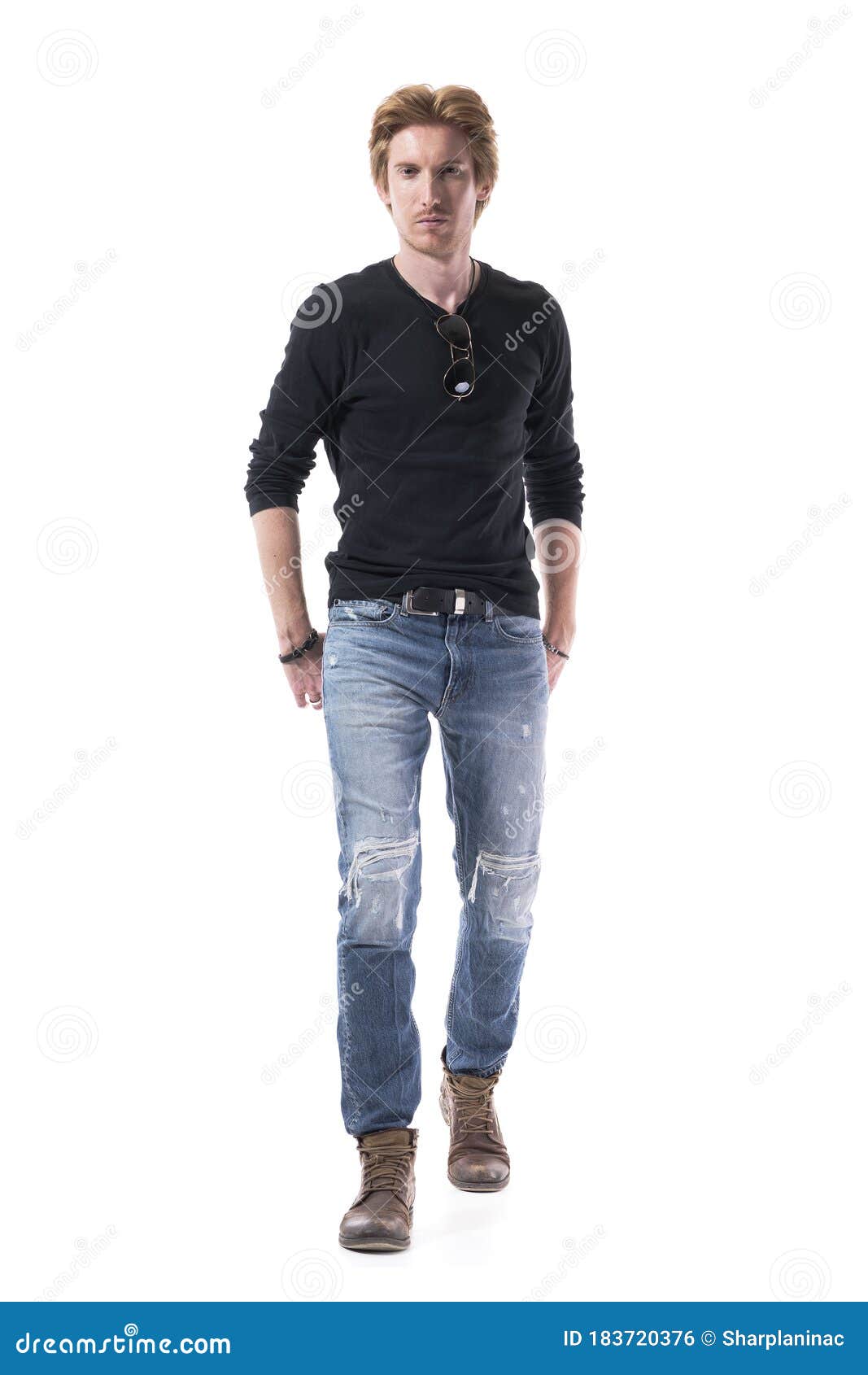 Front View of Stylish Modern Young Man Walking and Approaching To ...