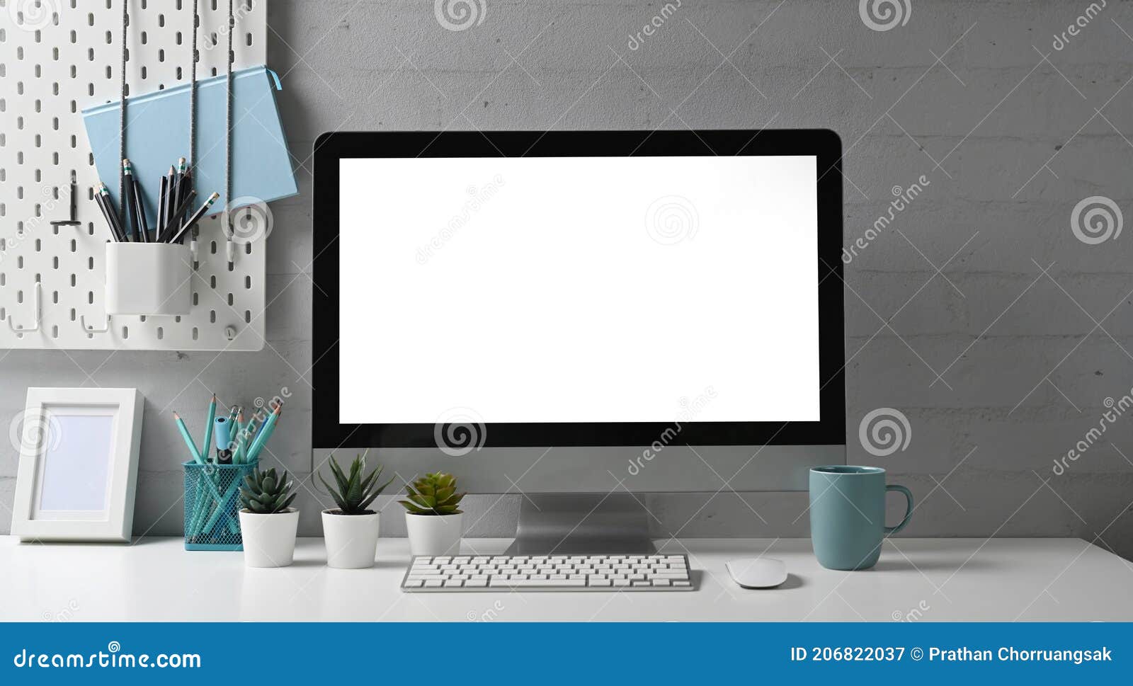 Stylish Workspace with Mock Up Computer and Office Supplies Gadget ...