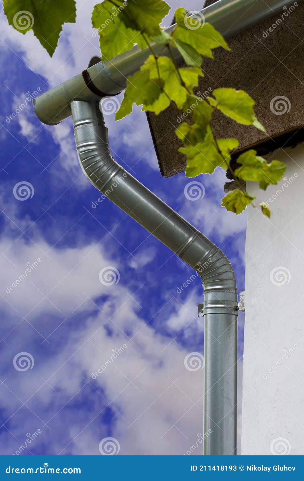 Drain Pipe from the Roof. Front View on a Sunny Summer Day Stock Image ...