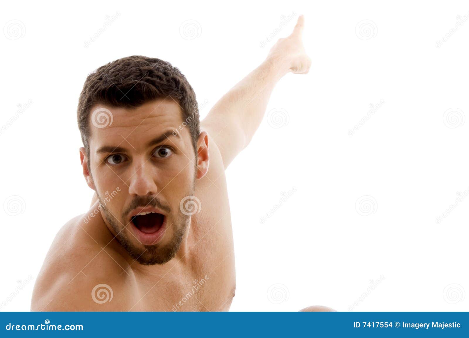 Front View of Surprised Man Pointing Stock Photo - Image of massage ...