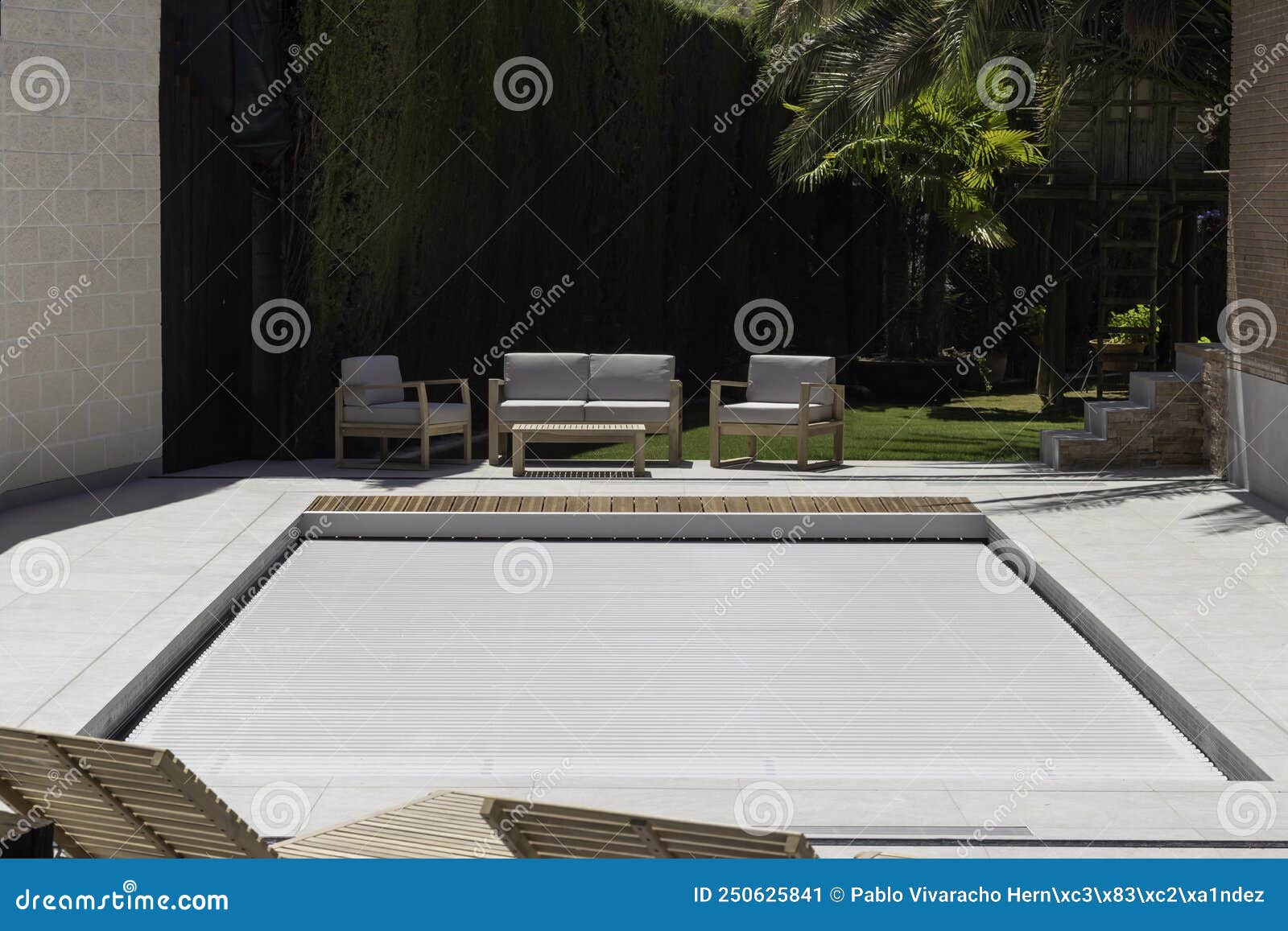 Front View of Swimming Pool with Closed Shutter in Summer Time Stock ...