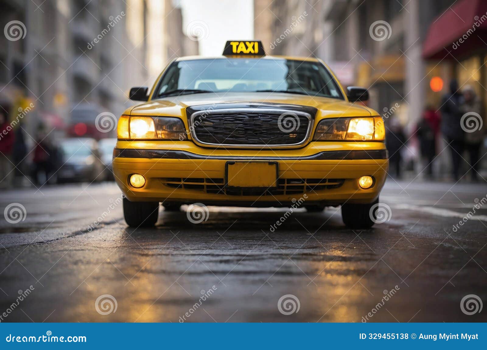 Front View of the Taxi on the Street Stock Illustration - Illustration ...