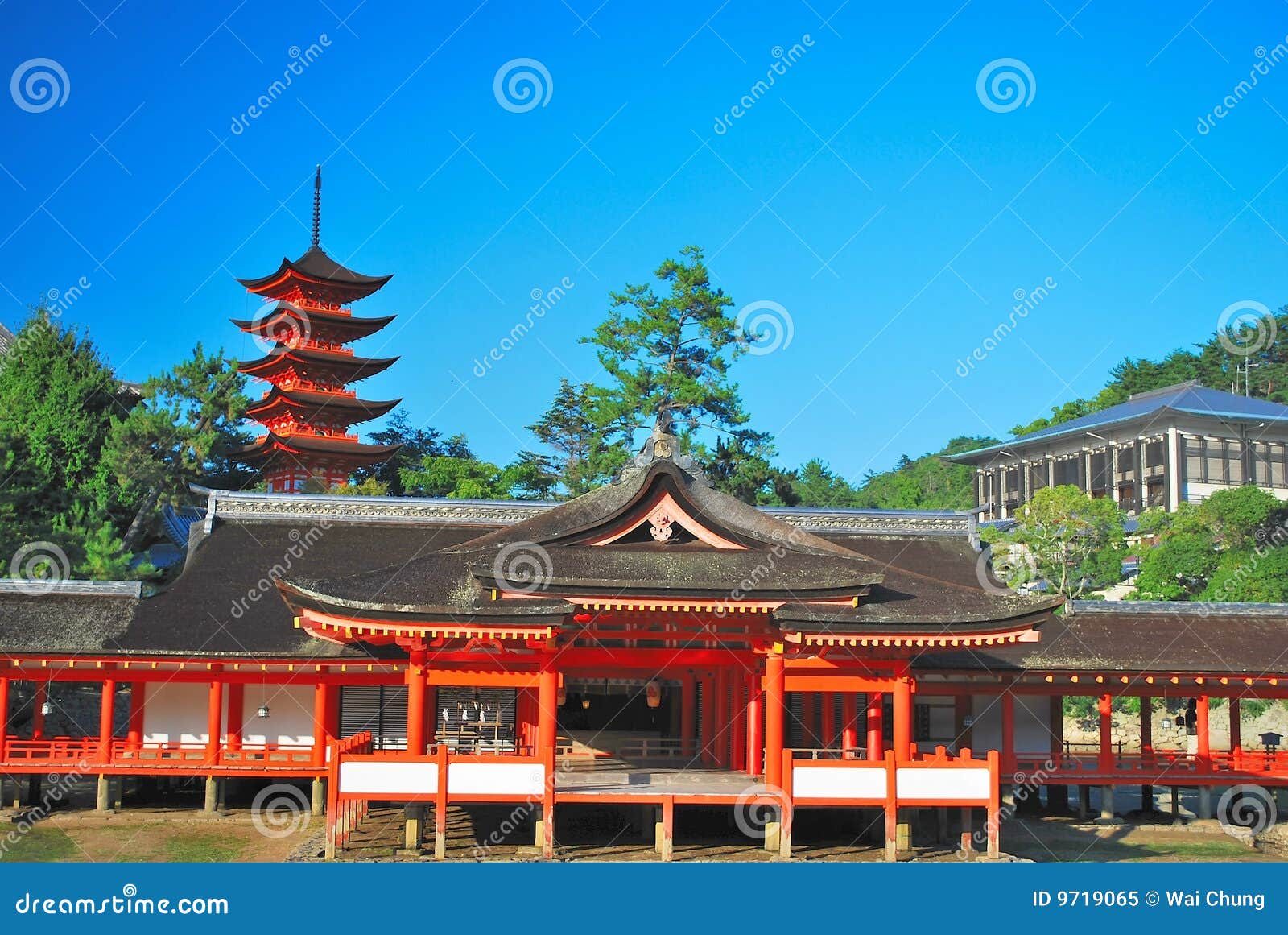 Front View of Temple Architecture and Pagoda Stock Image - Image of ...
