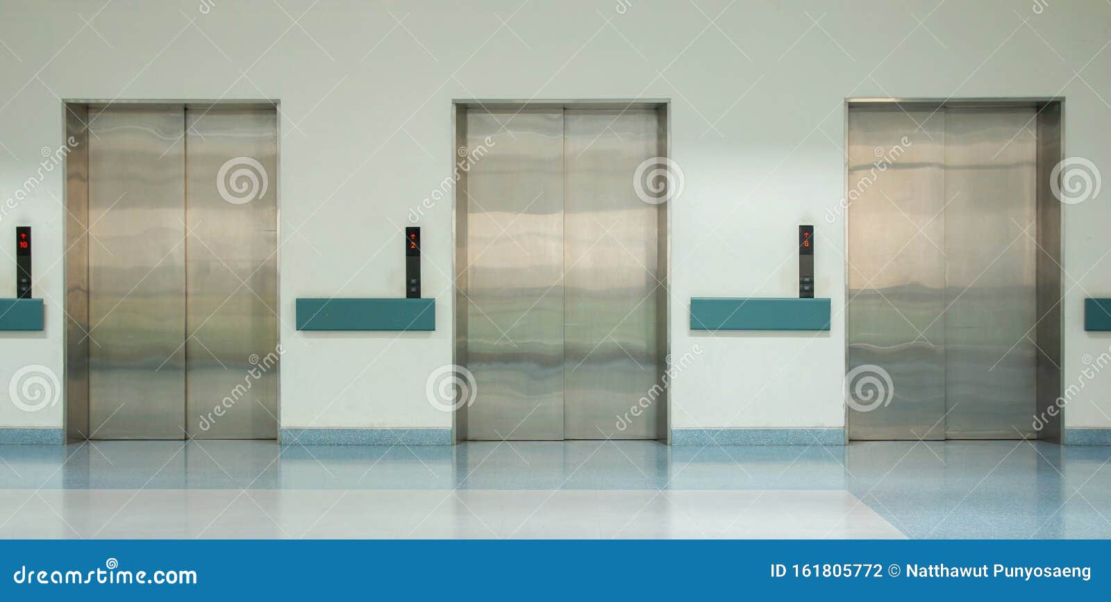 Front View of Three Doors in Elevator Stock Photo - Image of ceiling ...