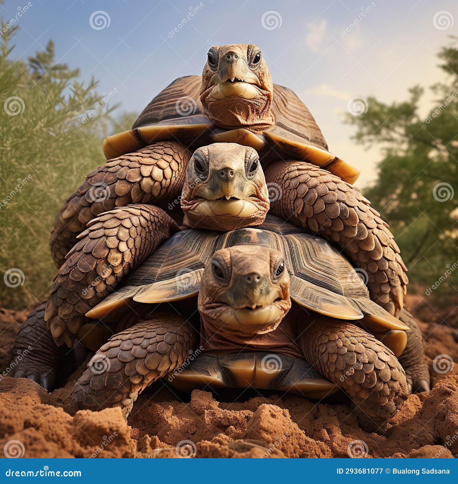 Front View of Three Hermann S Tortoise Piled Up Stock Illustration ...