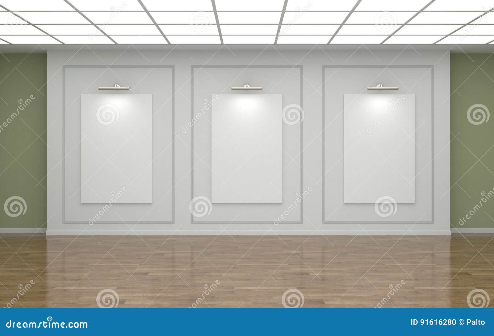 Front View of Three Large Vertical Posters on Wall in a Gallery Stock ...