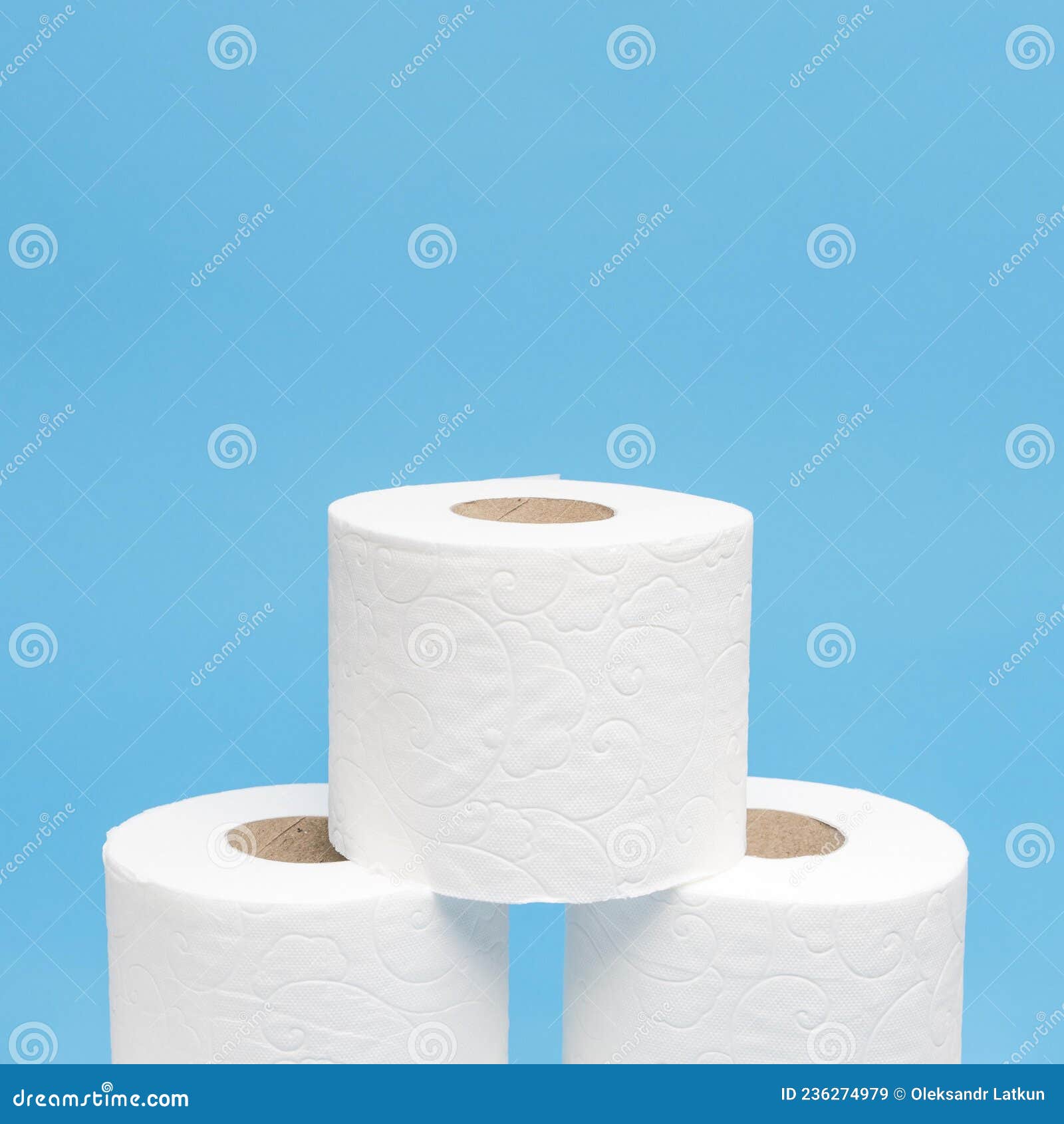 Front View Three Stacked Toilet Paper Rolls With Copy Space High Quality Photo Stock Image