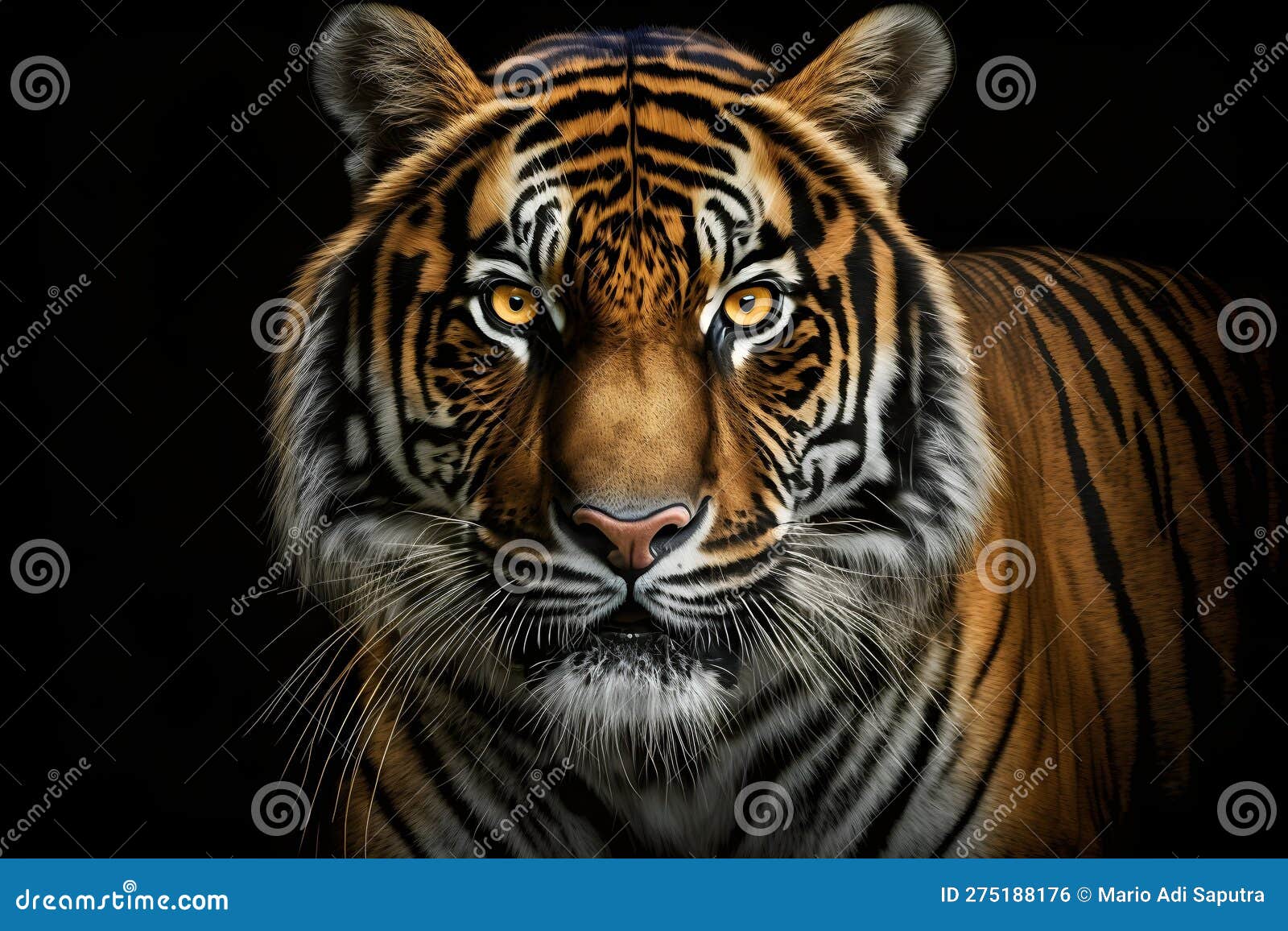 A Front View of a Tiger on Black Background Stock Photo - Image of ...