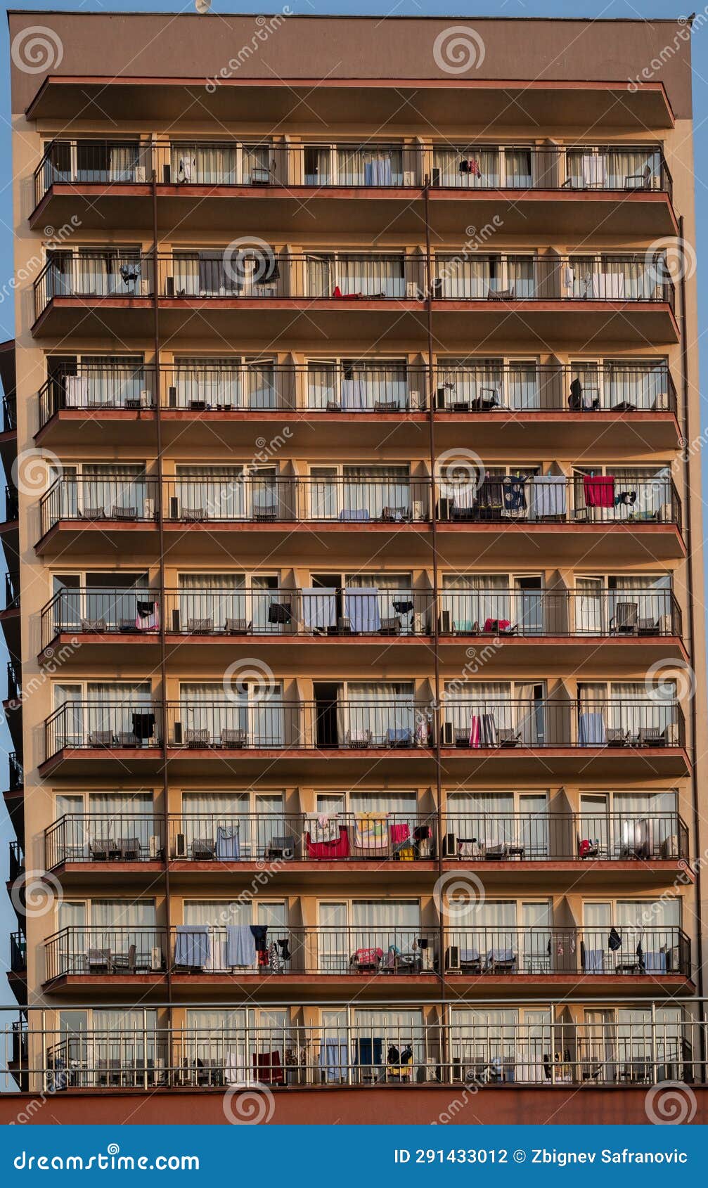 Front View To Building with Balconies and Terraces Stock Photo - Image ...