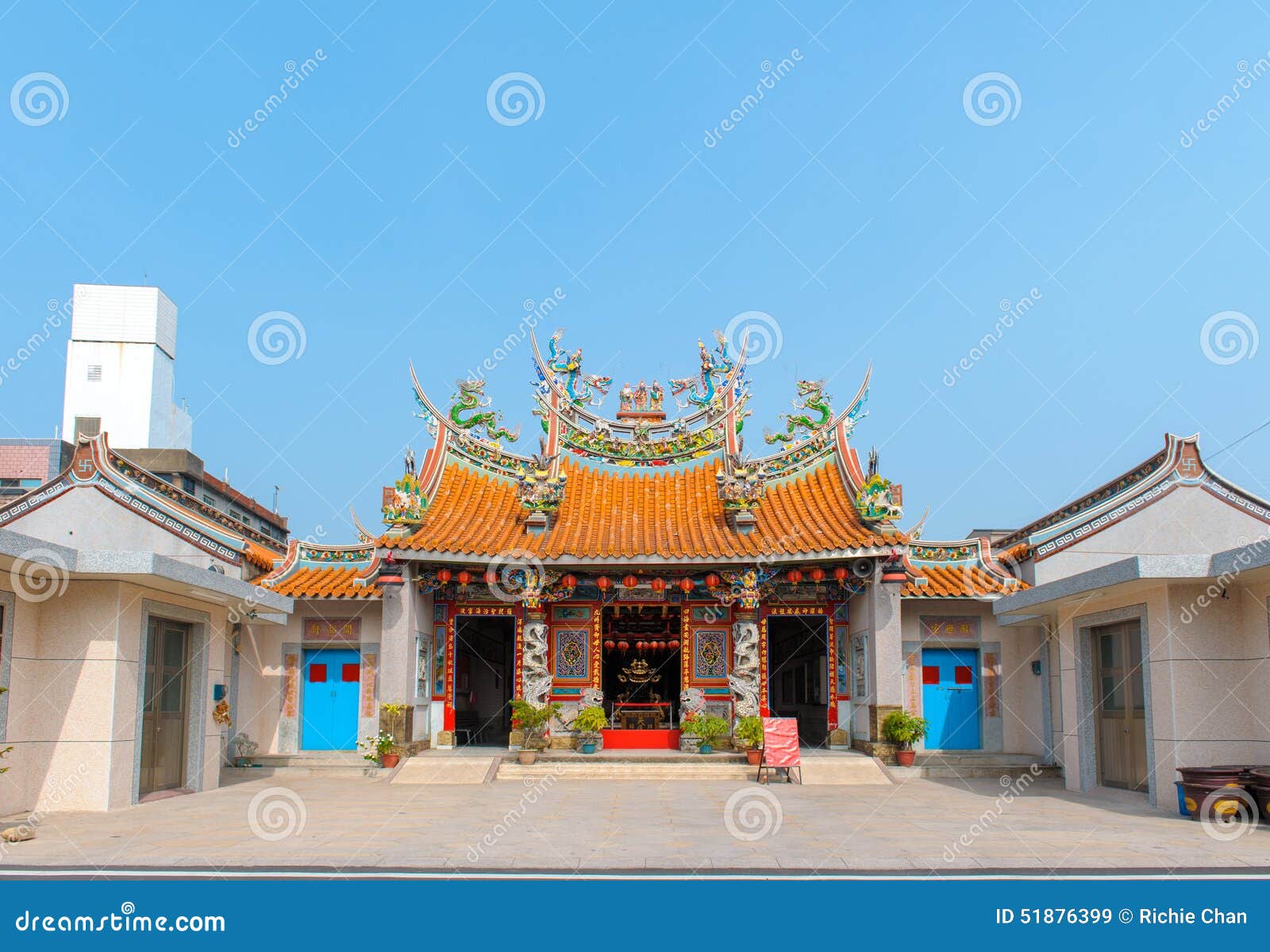 Front View of a Traditional Chinese Temple Stock Image - Image of ...