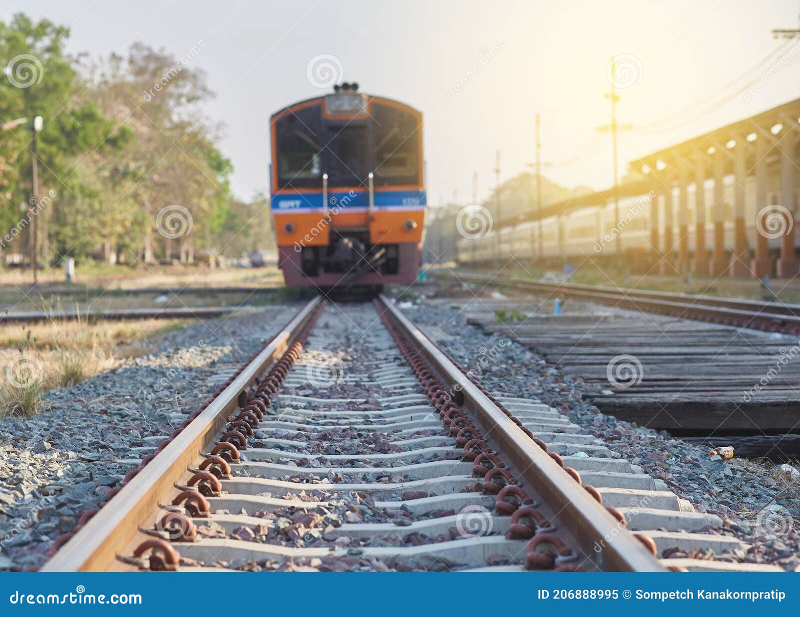 Front View of Train on Rail Way Stock Image - Image of waterway ...