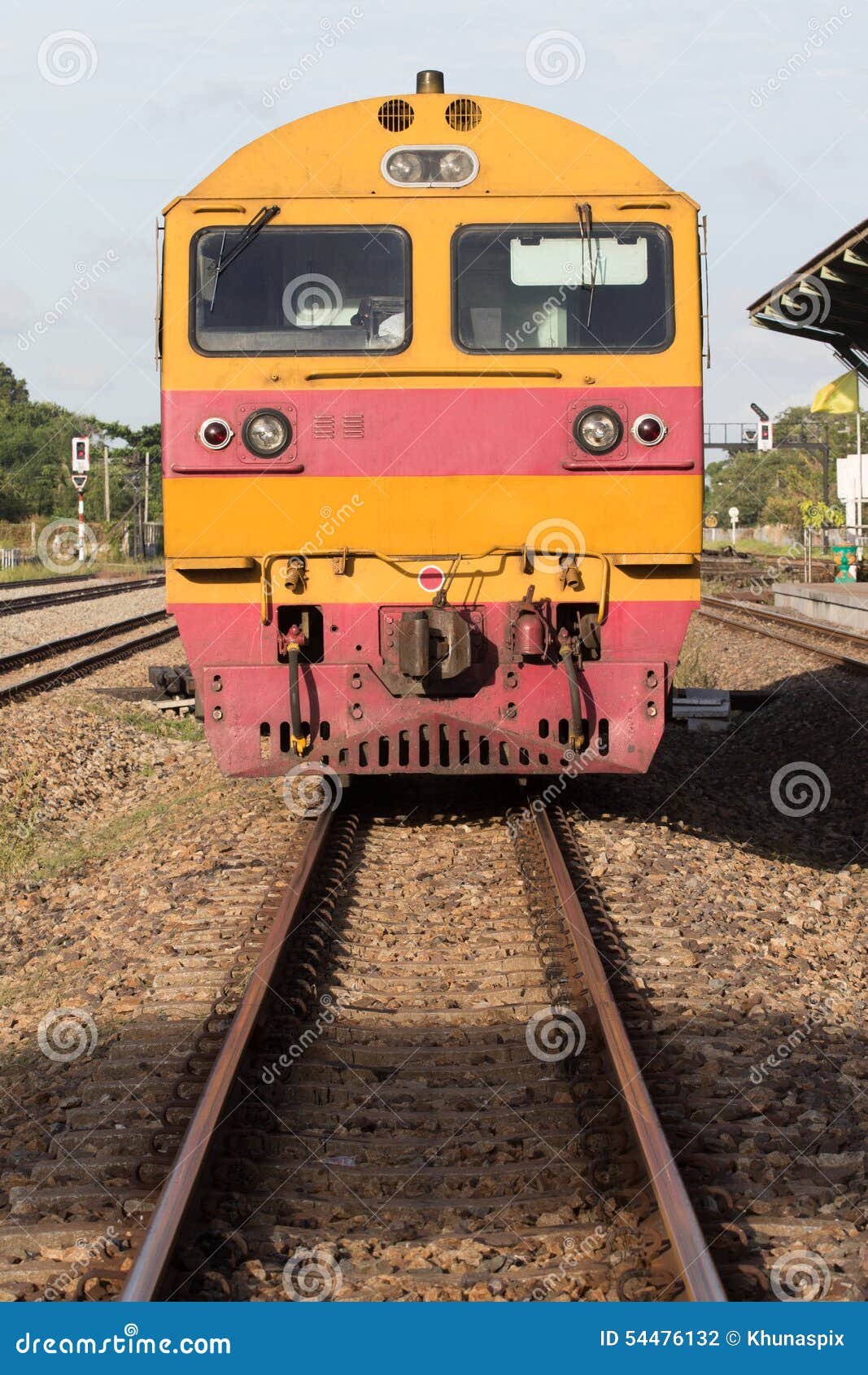 Front View of Trains on Railways Track Parking in Railroads Plat Stock ...