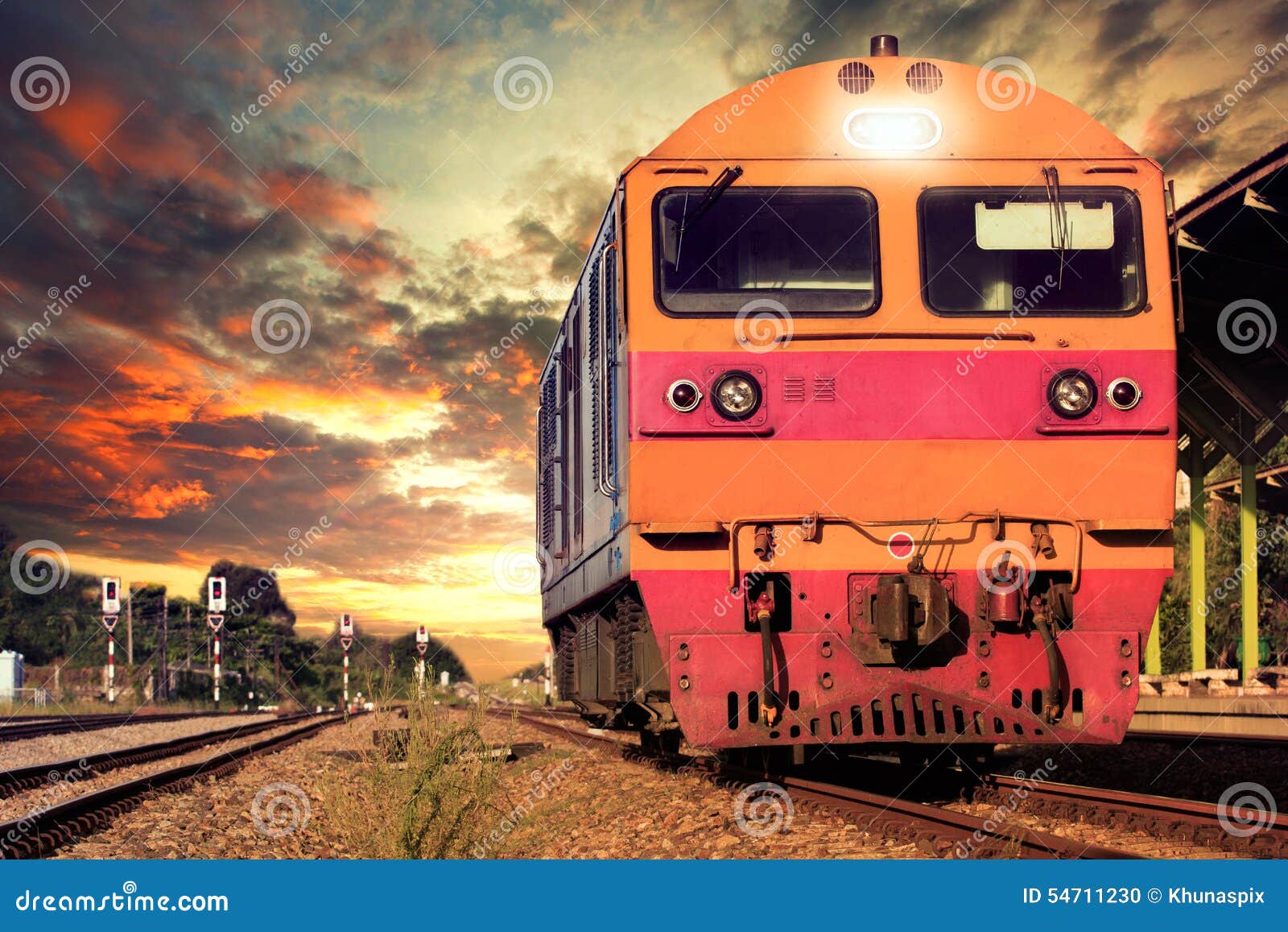 Front View of Trains on Railways Track Parking in Railroads Plat Stock ...