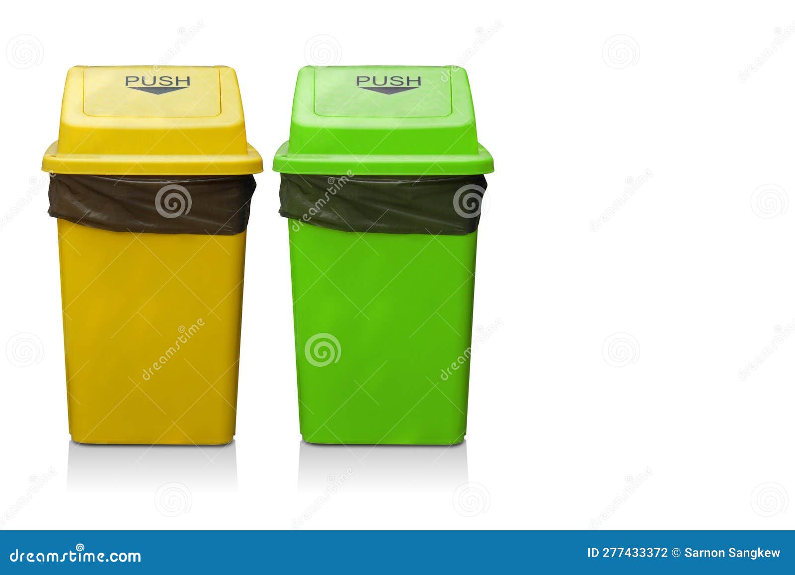 Front View Two Bin, Yellow and Green Bin and Lid Plastic on Isolated ...