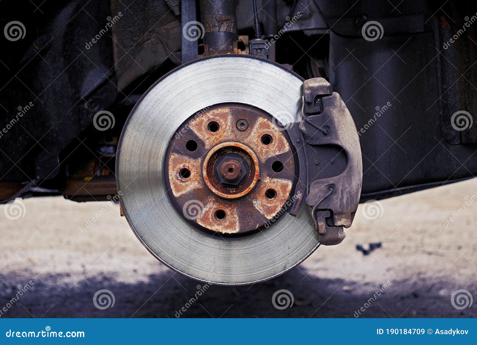 Front View of Used Car Disc Brake with Caliper Stock Image - Image of ...