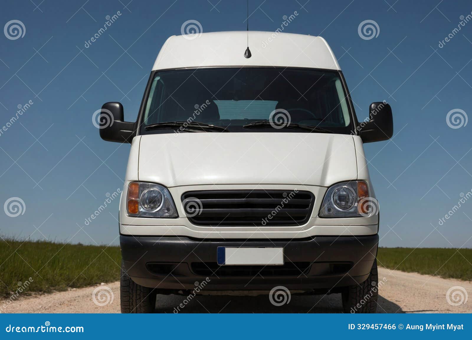 Front View of VAN, Emphasizing the Windshield, Headlights, and Front ...