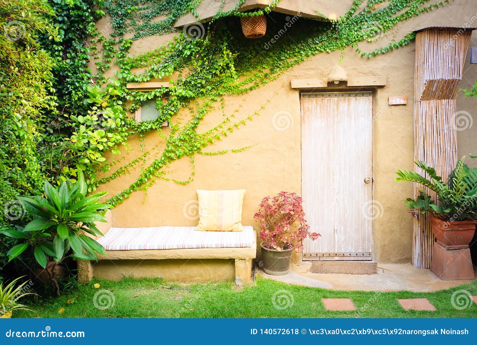 Front View for Vintage Resort Hotel Stock Photo - Image of design ...