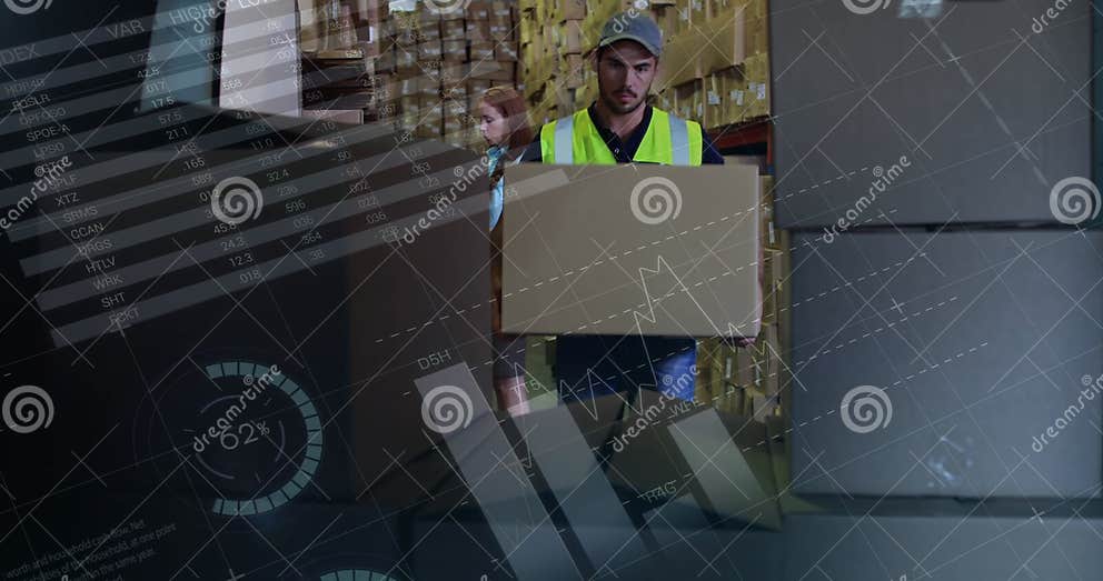 Front View of a Warehouse Worker Loading Packages in the Back of a ...