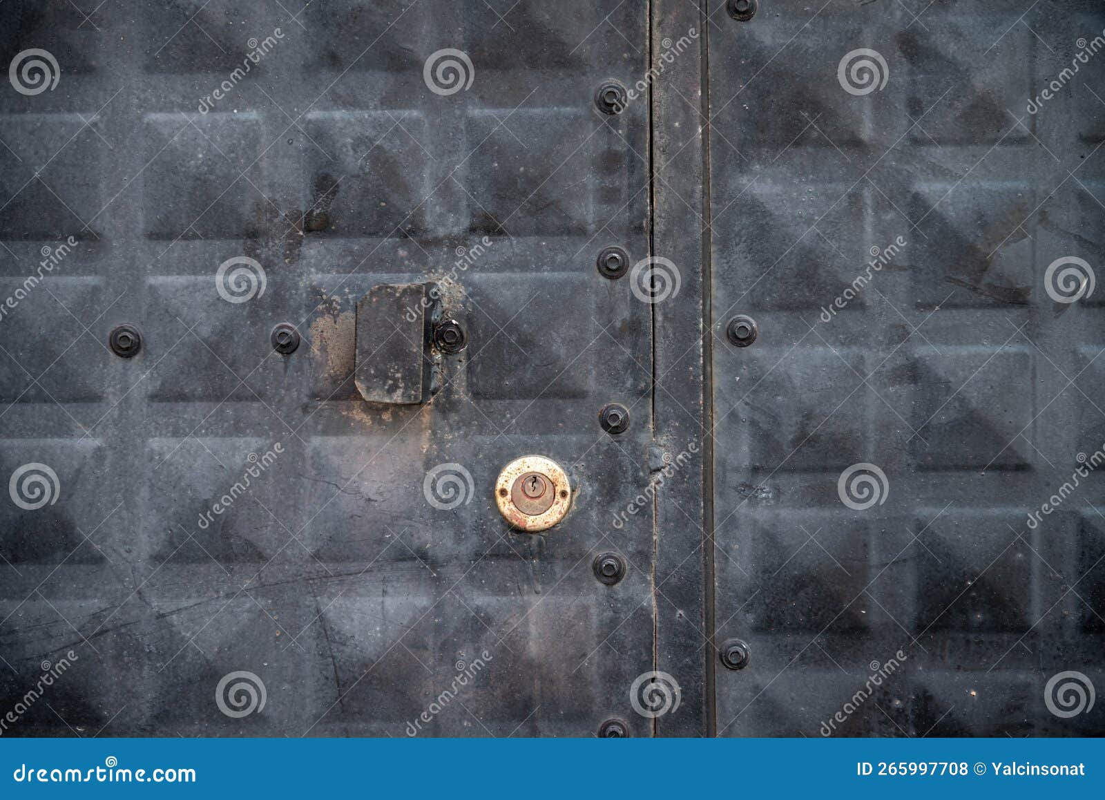 Front View of Weathered Black Iron Door with Keyhole and Lock Stock ...