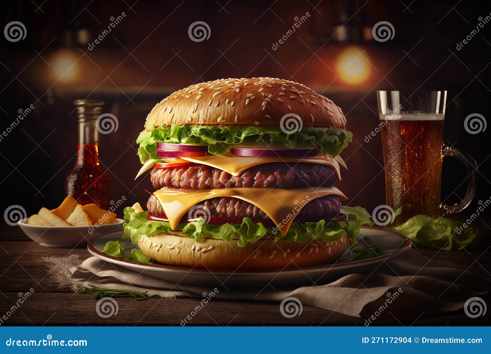 Front View of a Well Made Double Hamburger on a Table at a Restaurant ...