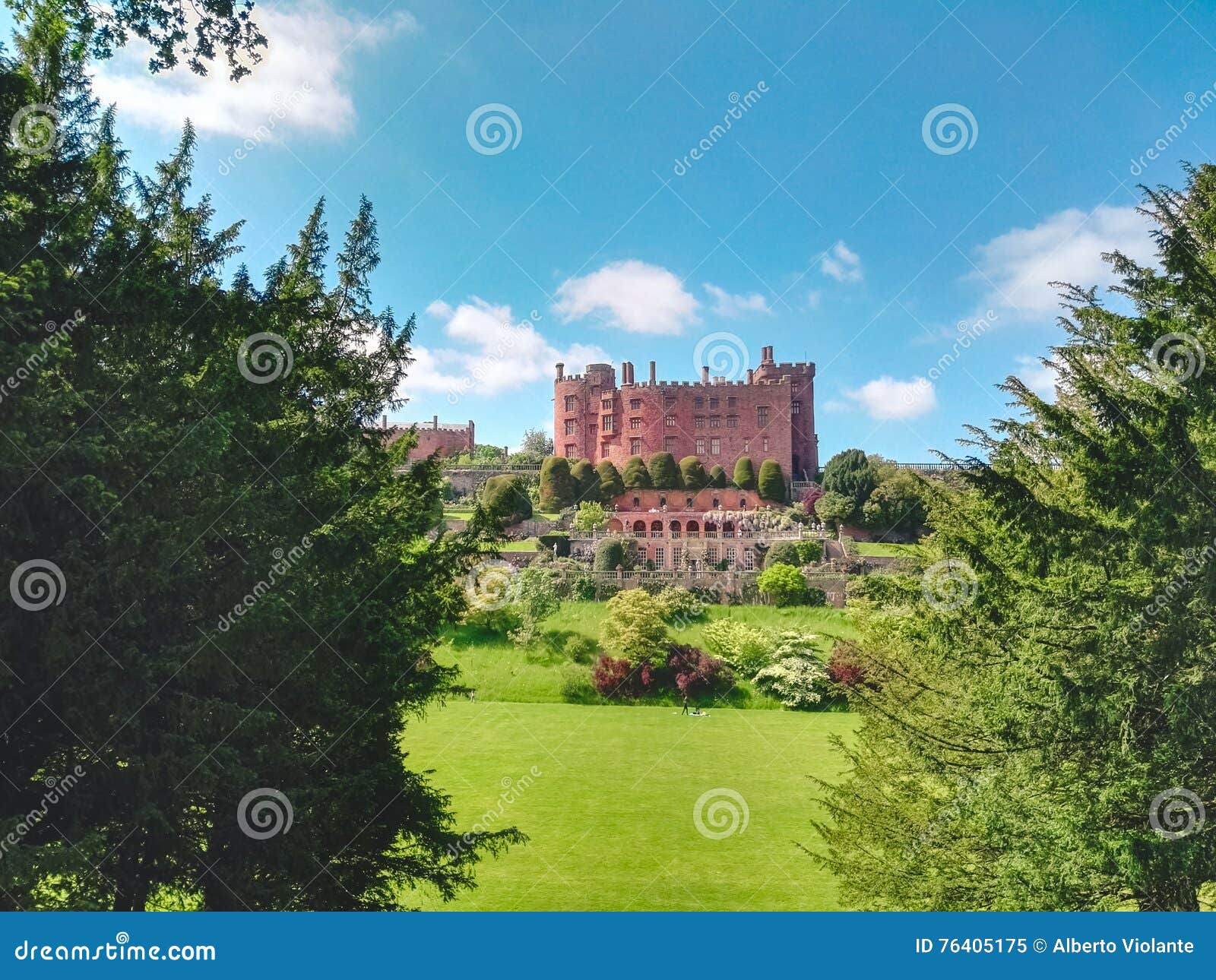 Front View of a Welsh Castle and Gardens Stock Image - Image of palace ...