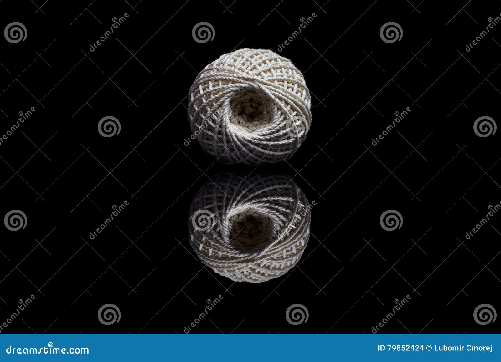 Front View of White Ball of String on Black Background Stock Photo ...