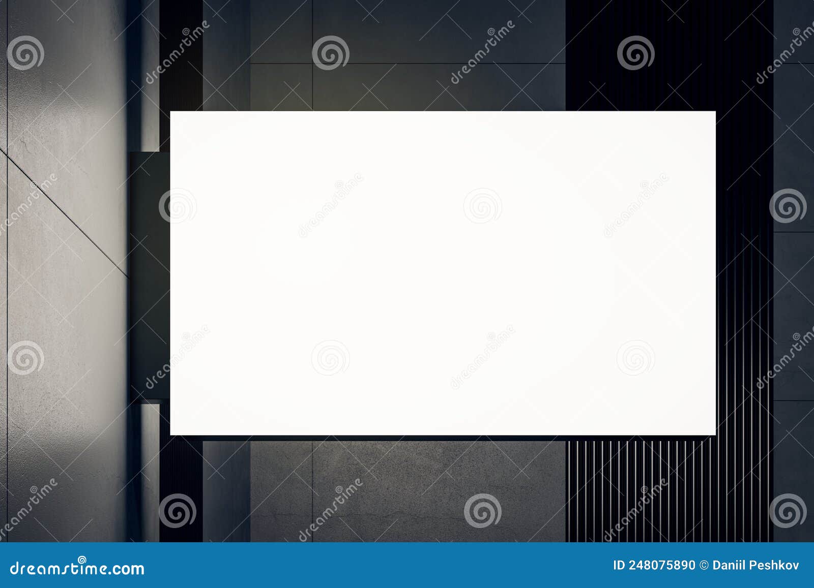 Front View on White Blank Illuminated Rectangular Poster with Place for ...