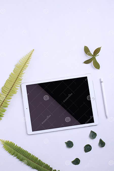 Front View of White Tablet Computer with Blank Screen Mockup Stock ...