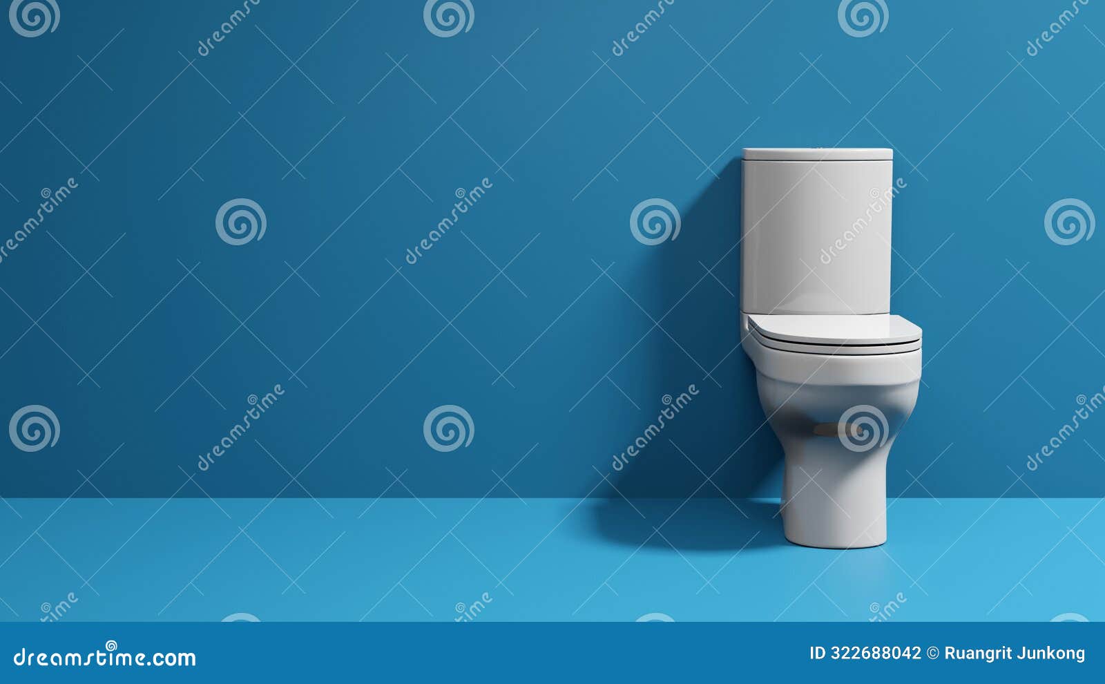 Front View of White Toilet Bowl on Blue Background, 3d Render Stock ...