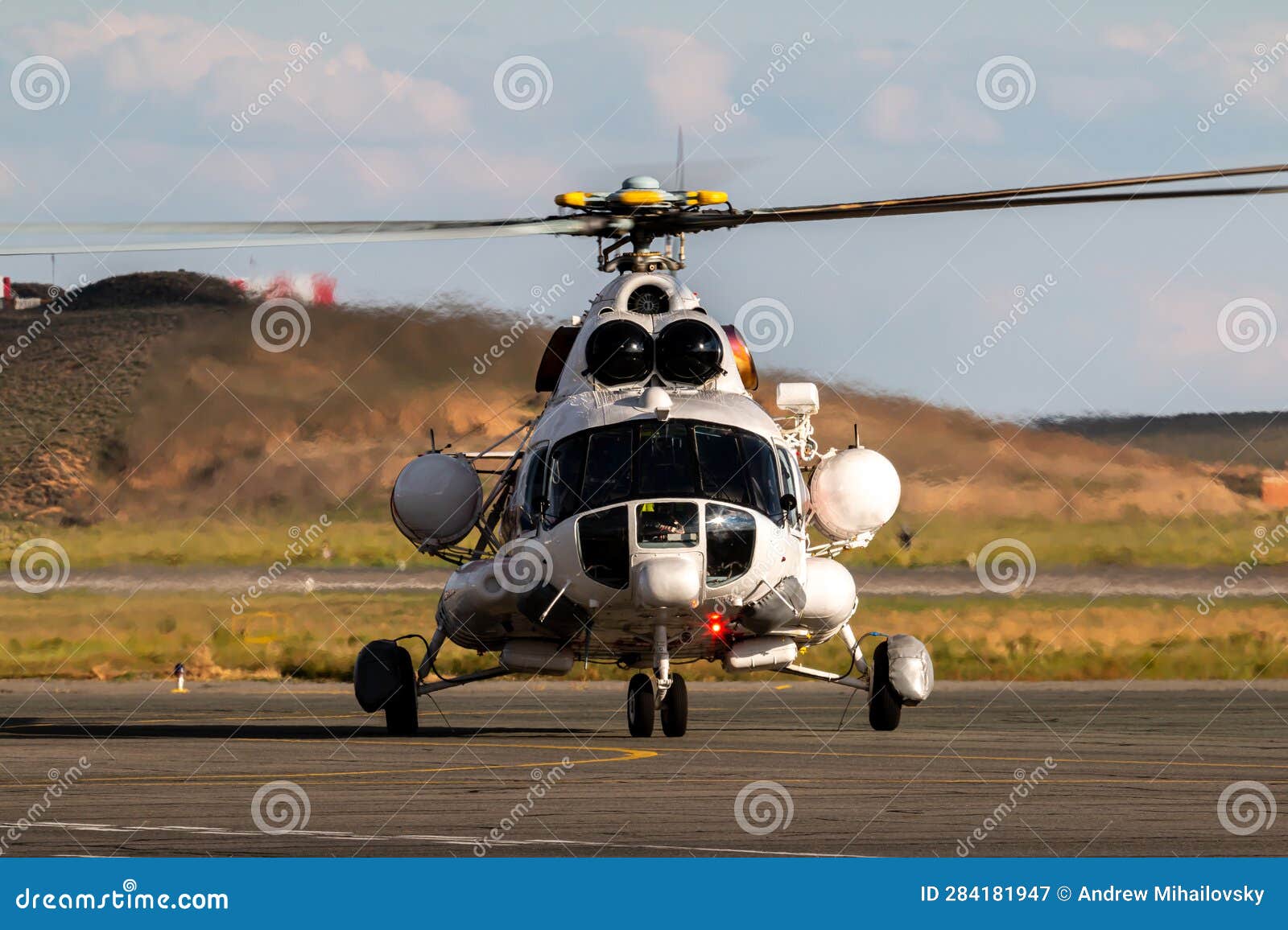 Front View of the White Transport Helicopter on the Airport Stock Image ...