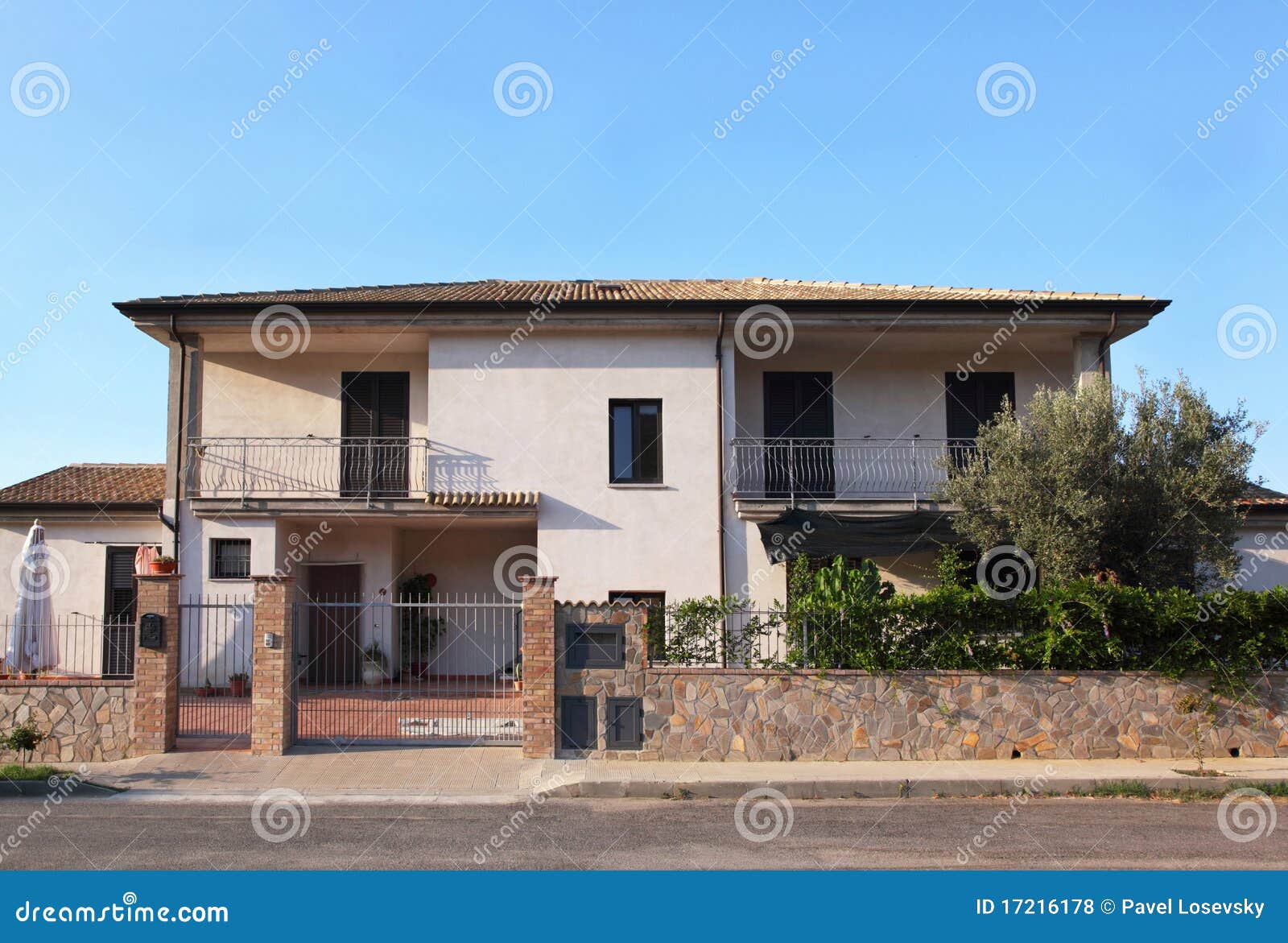 Front View on White Two-storeyed Cottage Stock Photo - Image of road ...