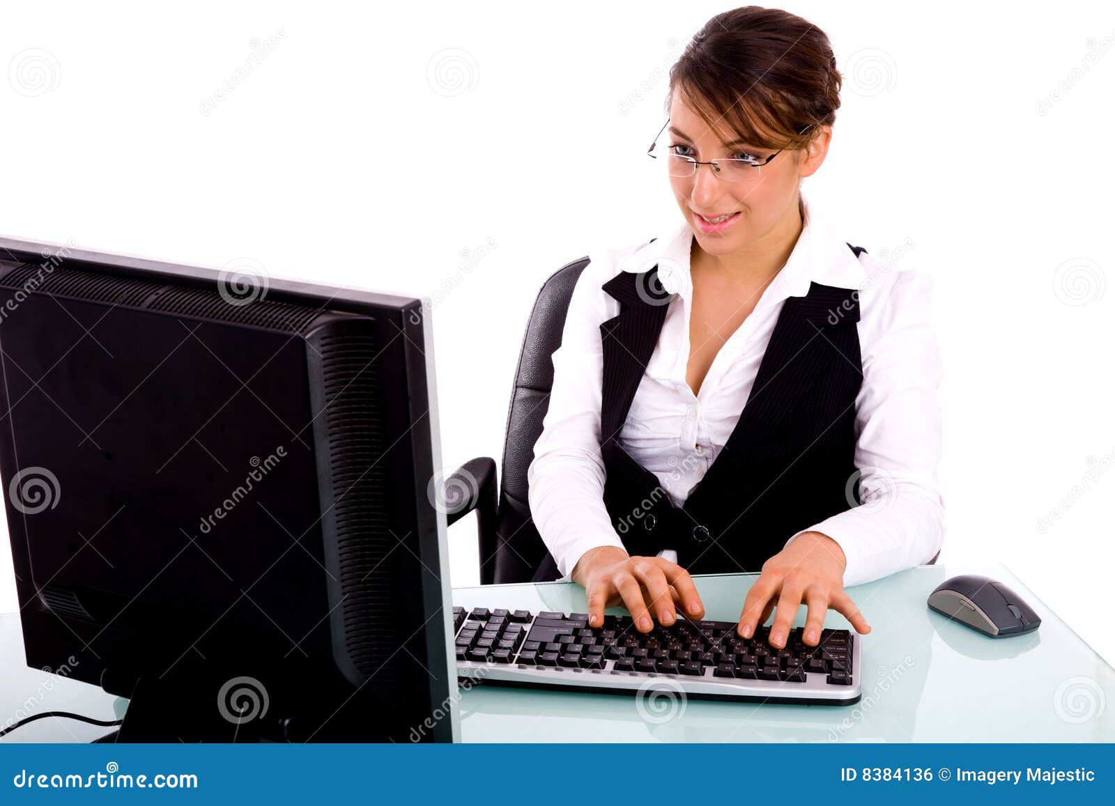 Front View of Woman Executive Working on Computer Stock Photo - Image ...