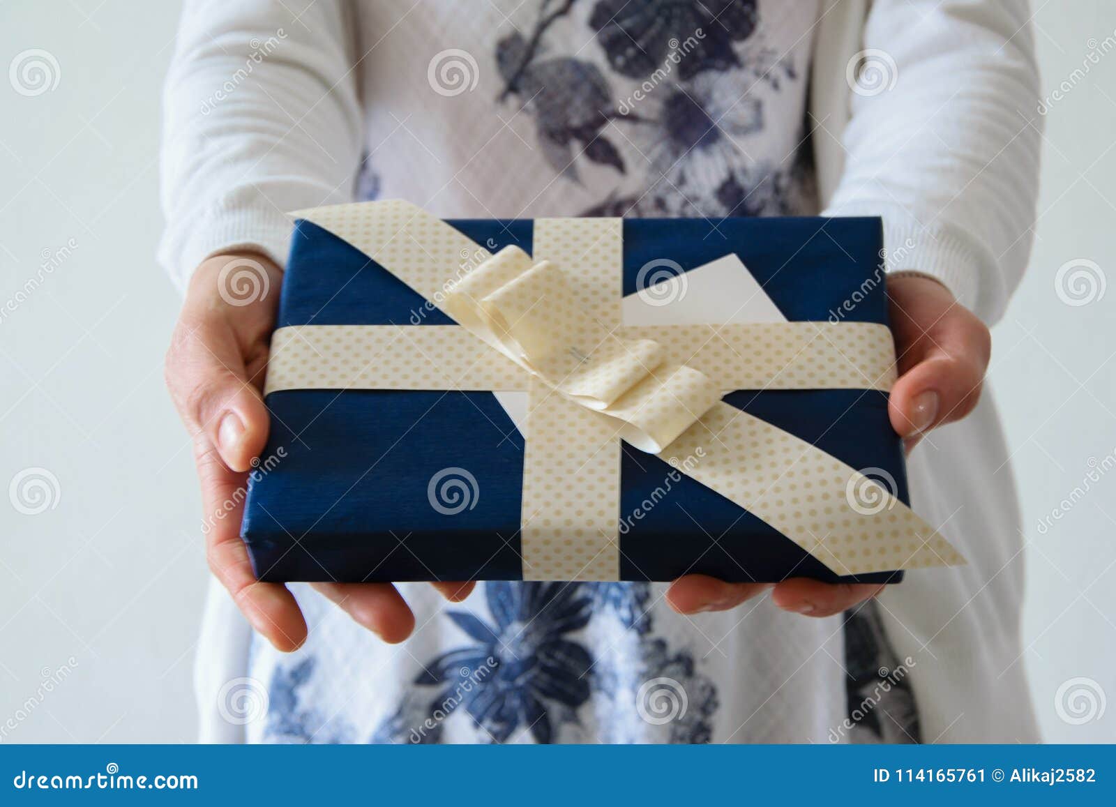 Front View of Woman Hands Giving a Gift Box Stock Image - Image of ...
