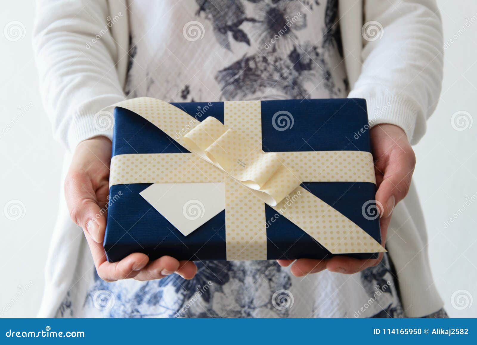 Front View of Woman Hands Giving a Gift Box Stock Photo - Image of ...