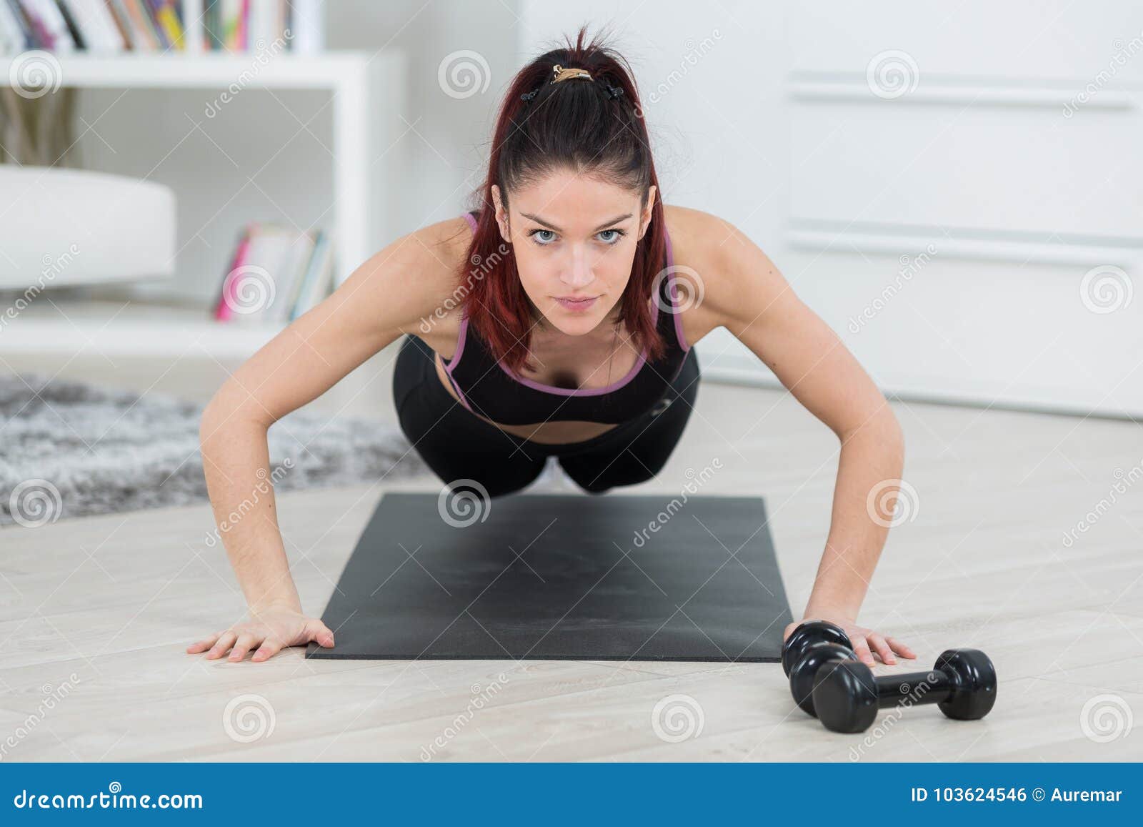 Front View Woman in Plank Position Stock Photo - Image of strength ...