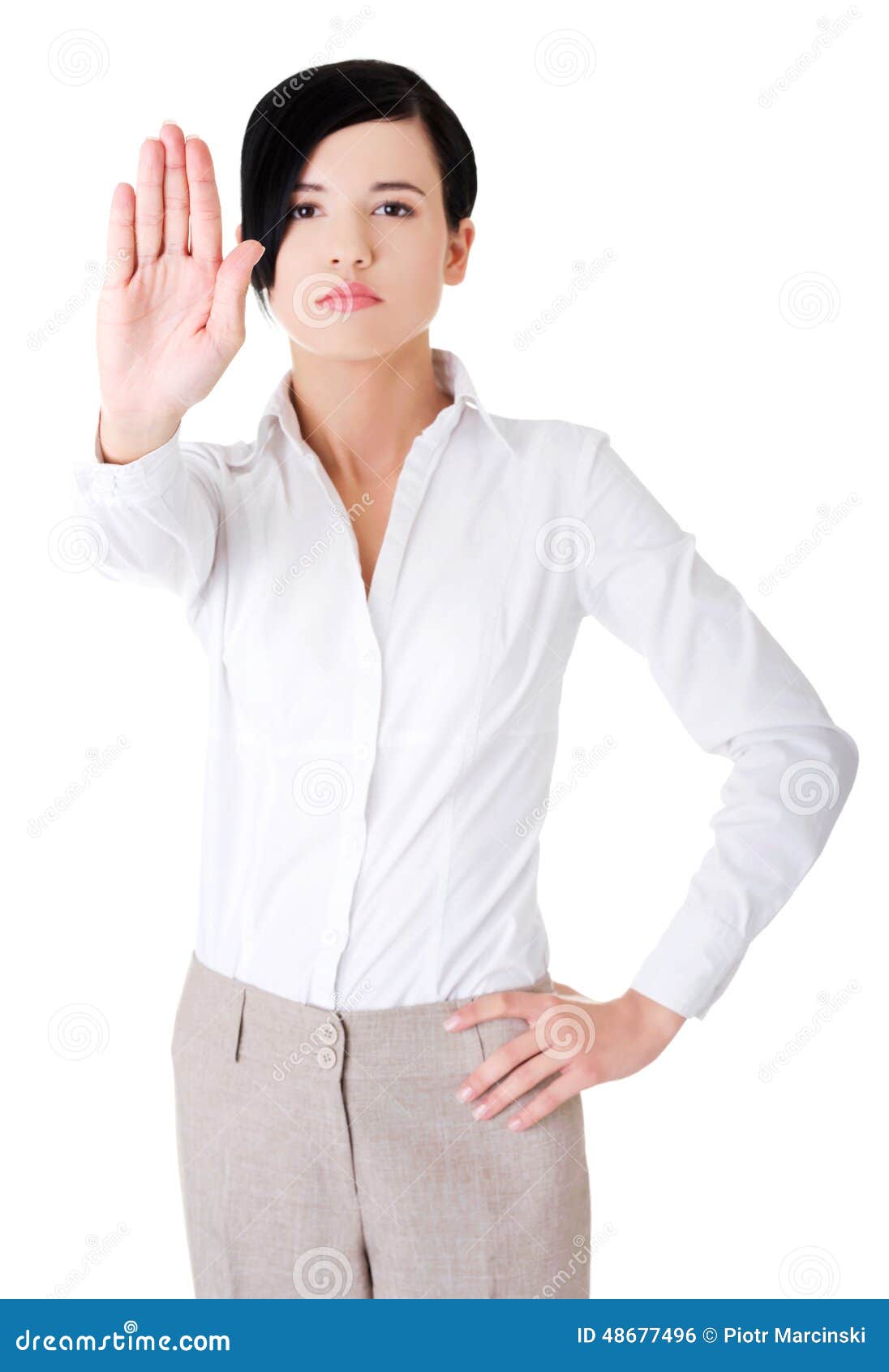 Front View of a Woman Showing Stop Sign Stock Photo - Image of hand ...