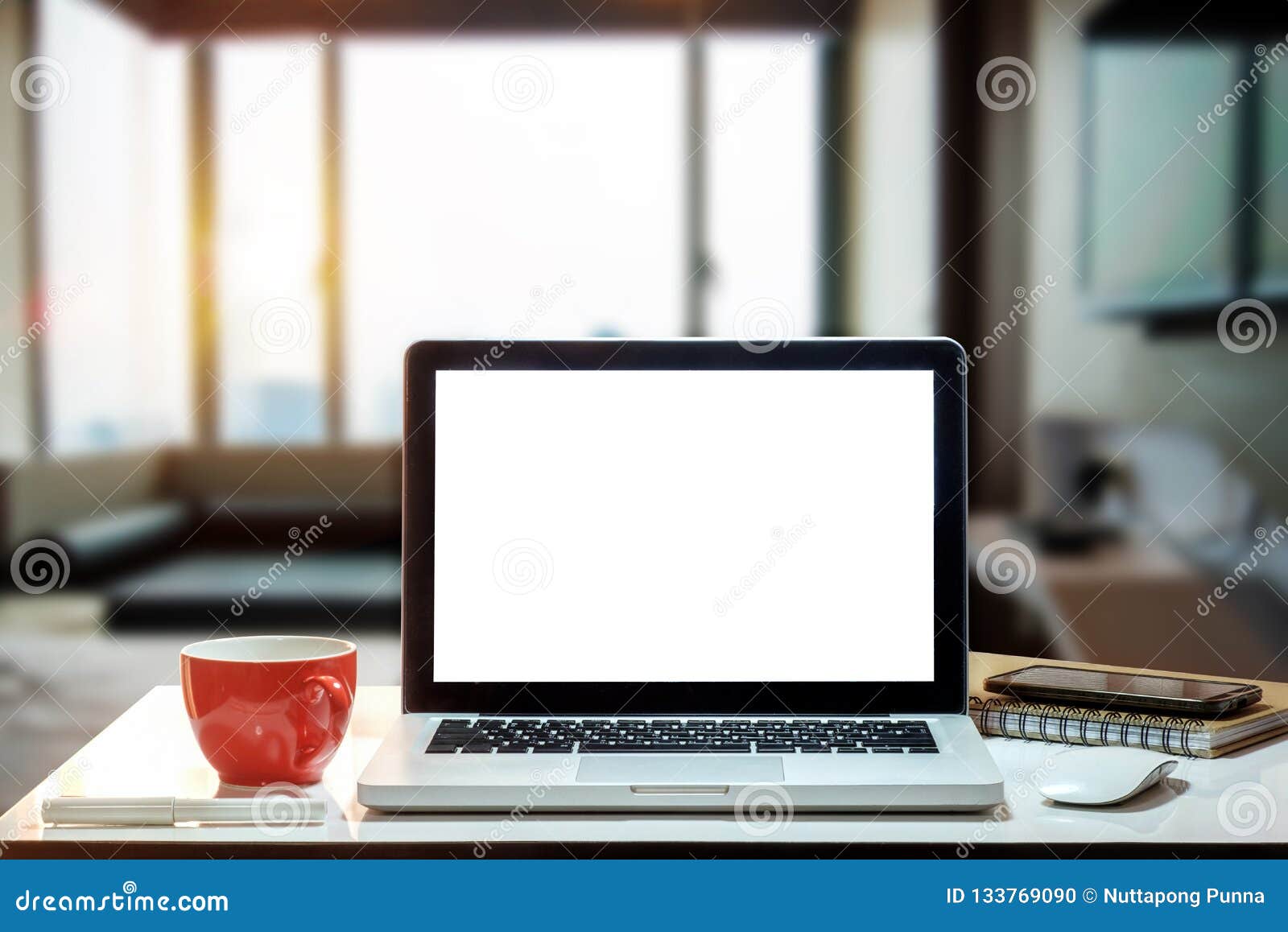 Front View Workspace with Computer Concept. Stock Photo - Image of ...
