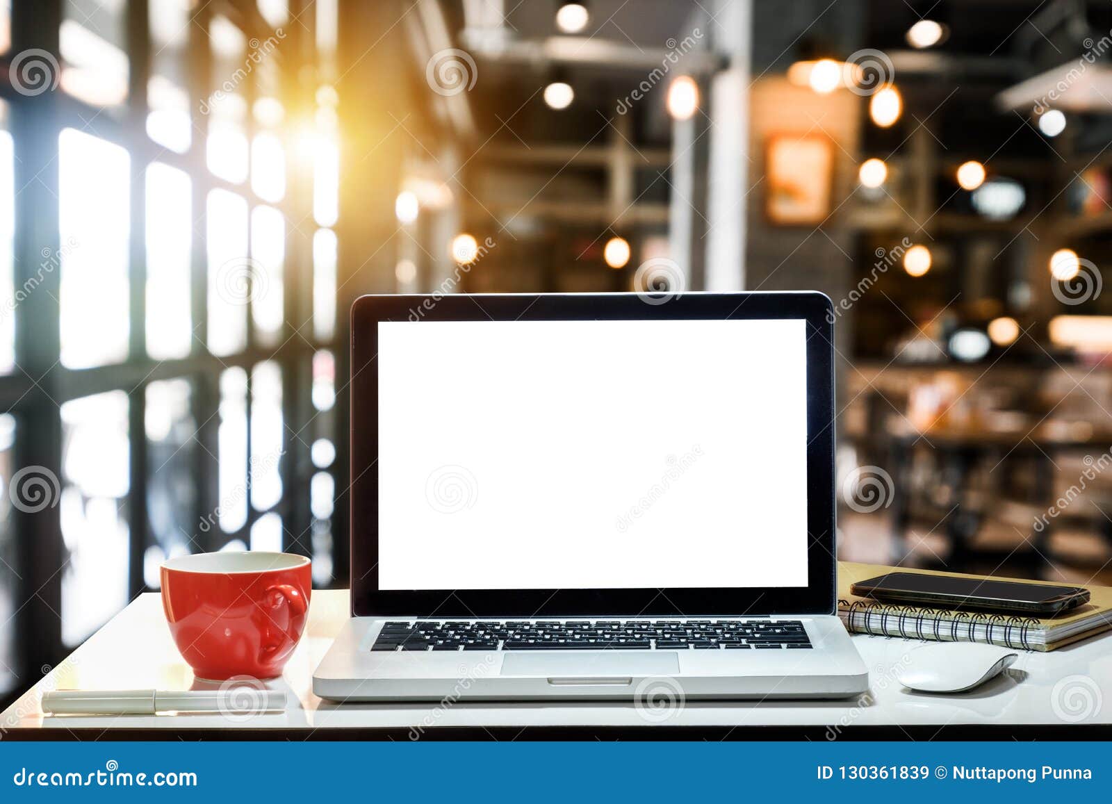Front View Workspace with Computer, Stock Image - Image of digital ...