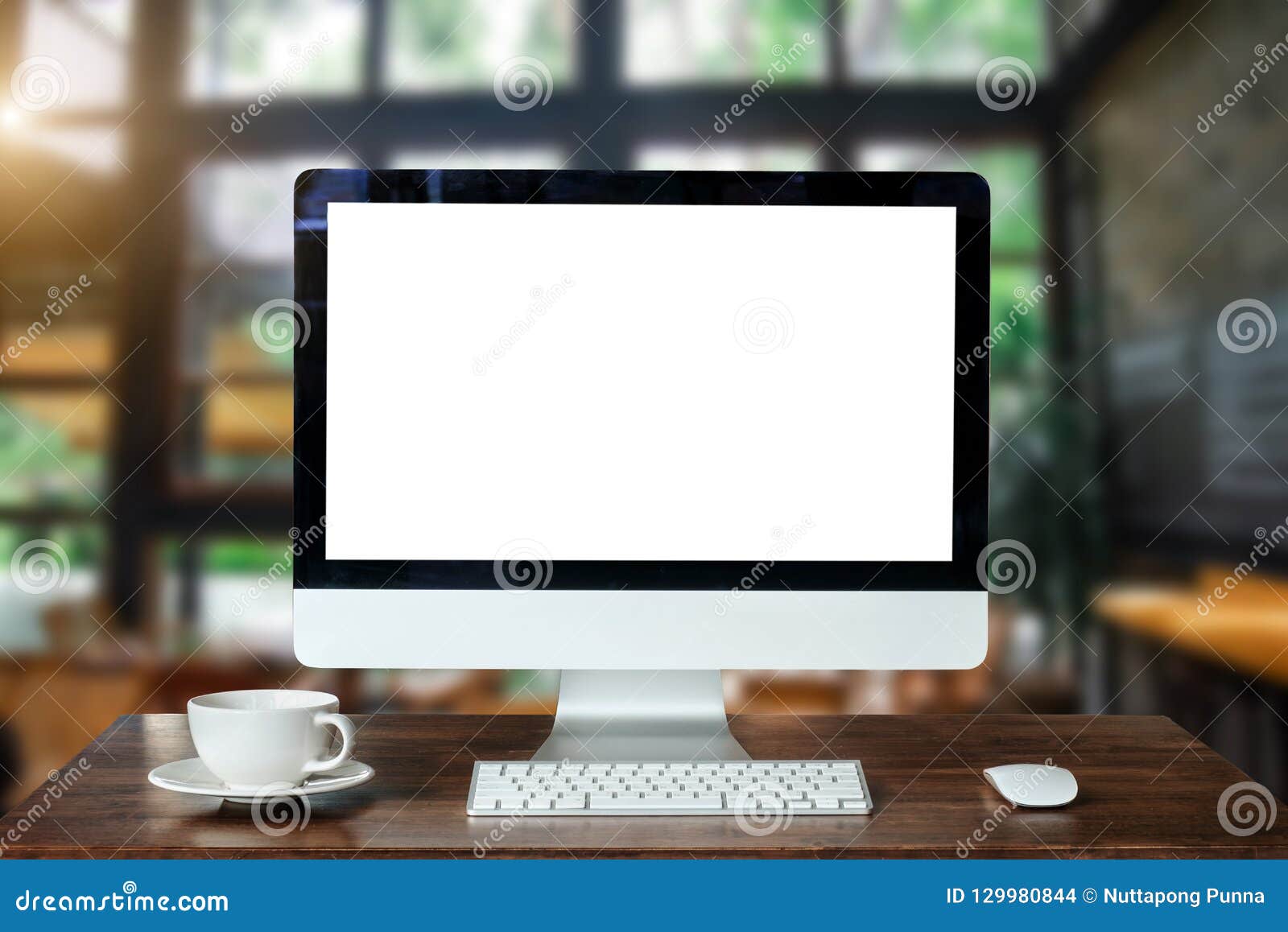Front View Workspace with Computer, Stock Photo - Image of monitor ...
