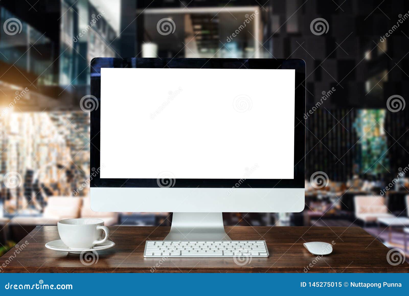 Front View Workspace with Computer, Stock Image - Image of ...