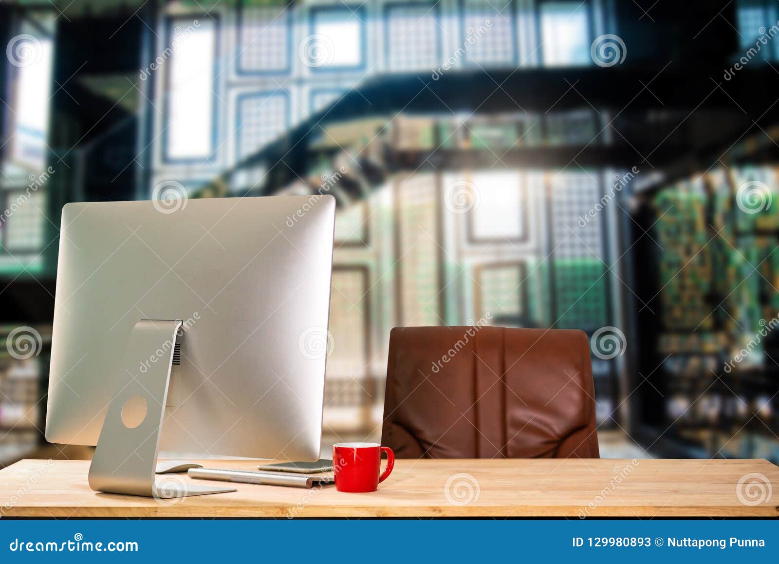 Front View Workspace with Computer, Stock Image - Image of equipment ...