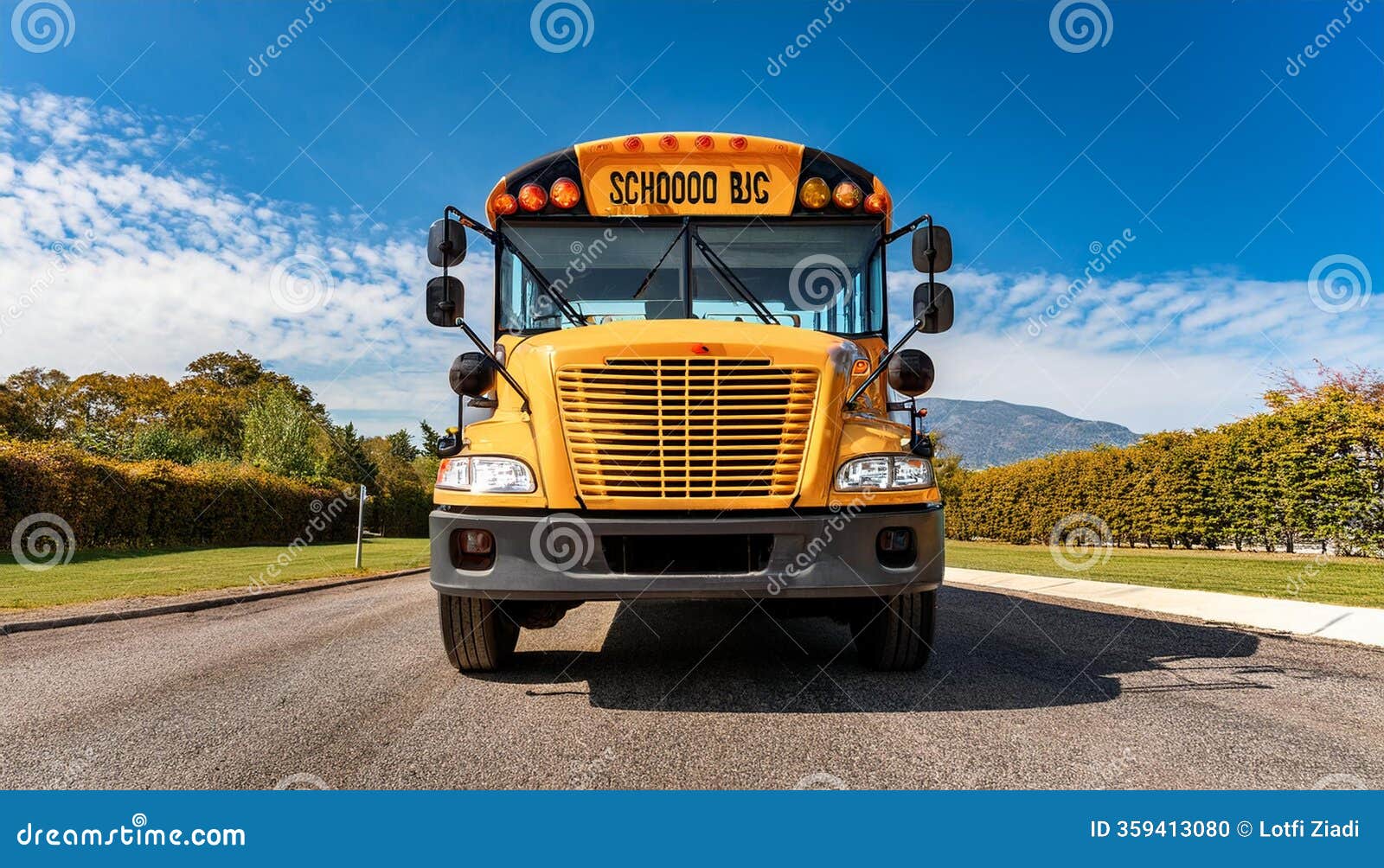 Front View of a Yellow School Bus Stock Illustration - Illustration of ...