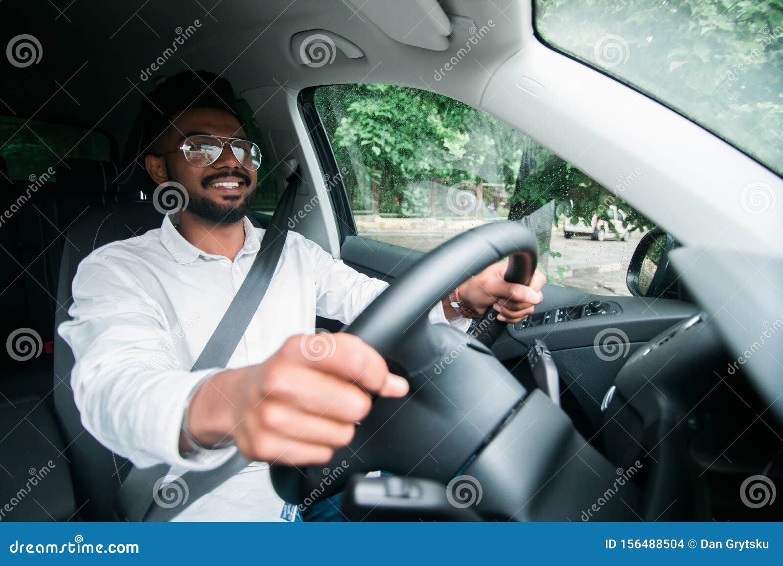 Front View of Young Indian Man Driving Car Stock Photo - Image of male ...