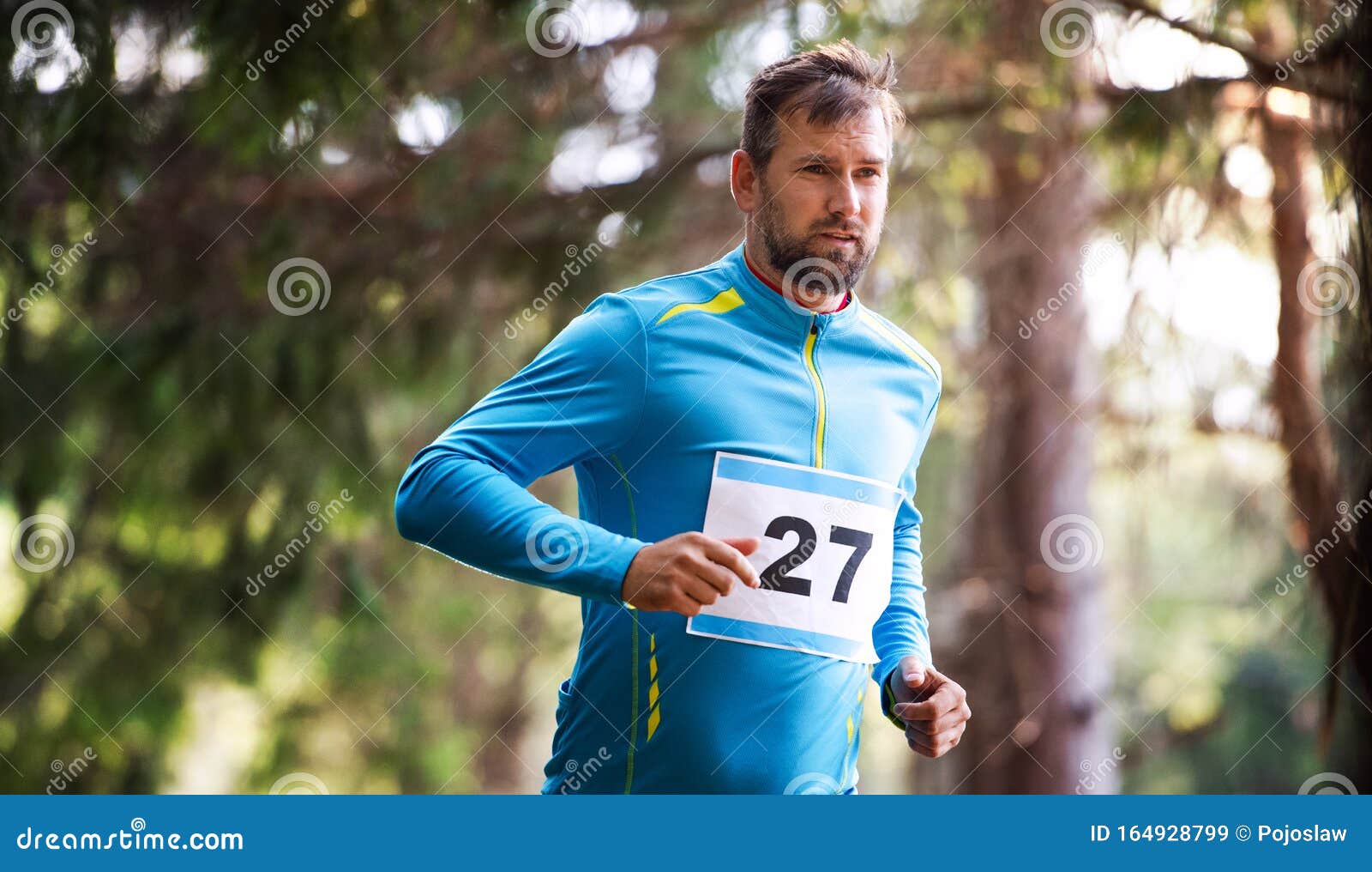 Front View of Young Man Running a Race Competition in Nature. Stock ...