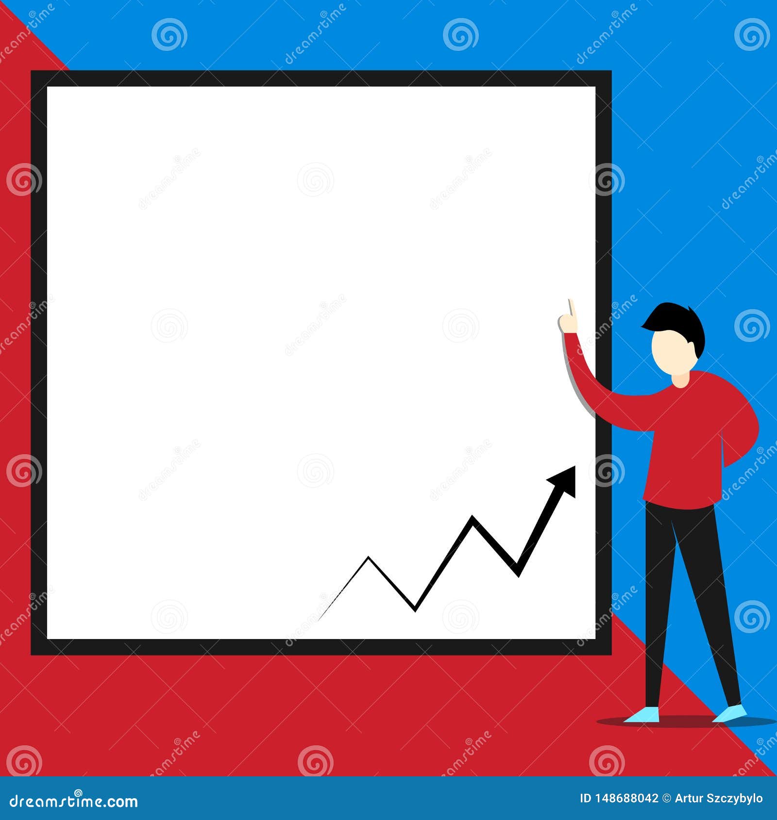 Front View Young Man Standing Pointing Up Blank Rectangle with Empty ...